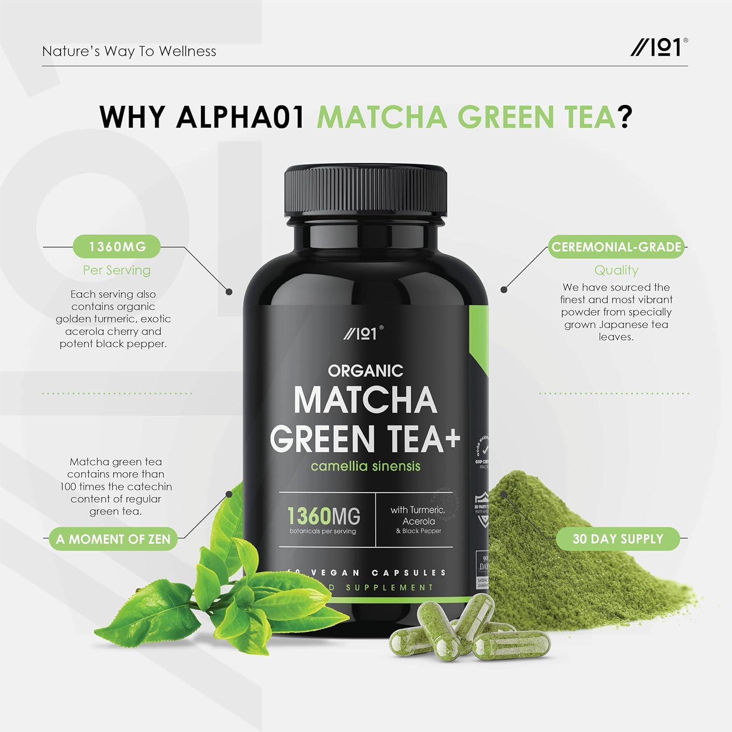 Organic Matcha Green Tea Extract 1360mg with Turmeric, Acerola & Black ...