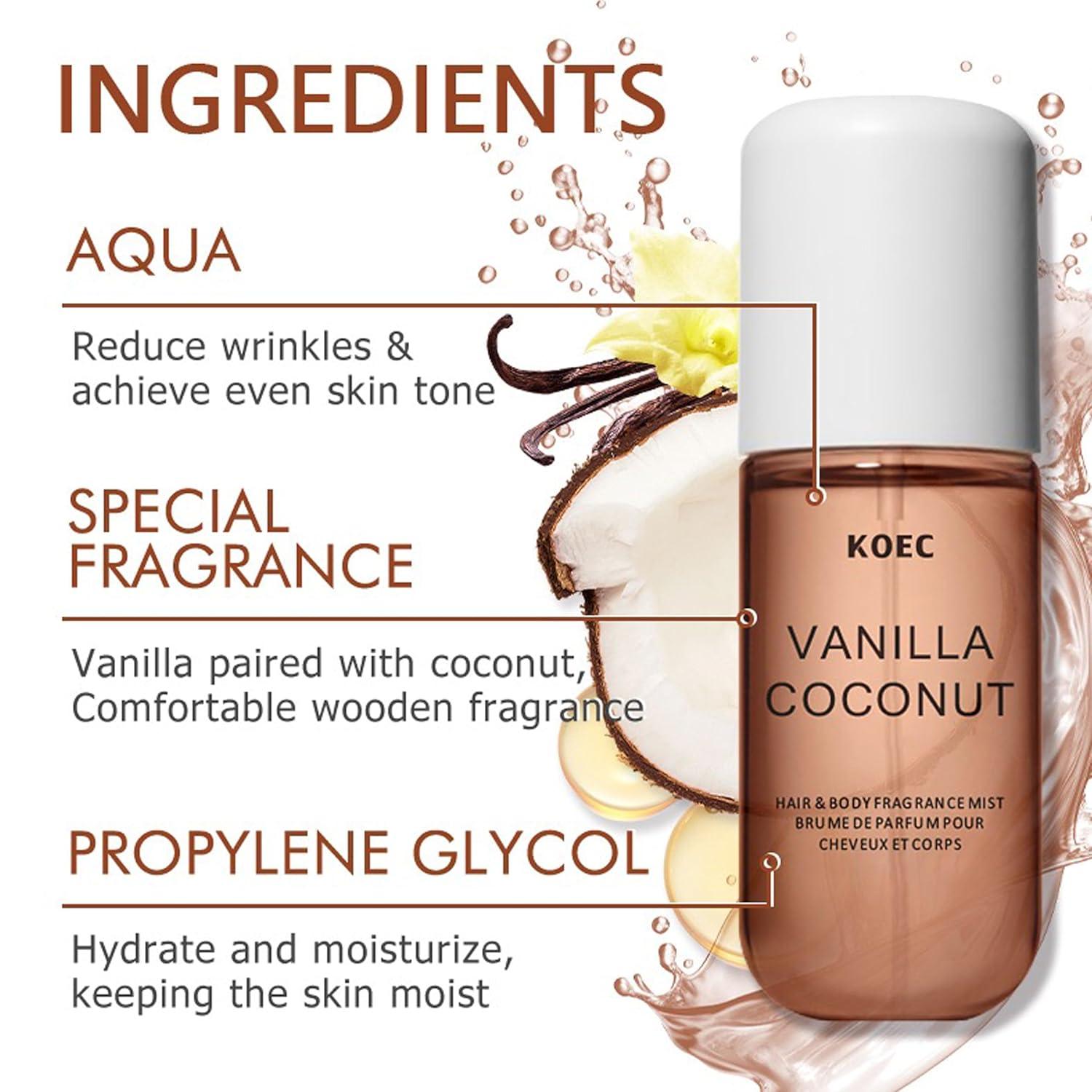 KOEC Vanilla Coconut Hair and Body Fragrance Mist Long-lasting Middle ...