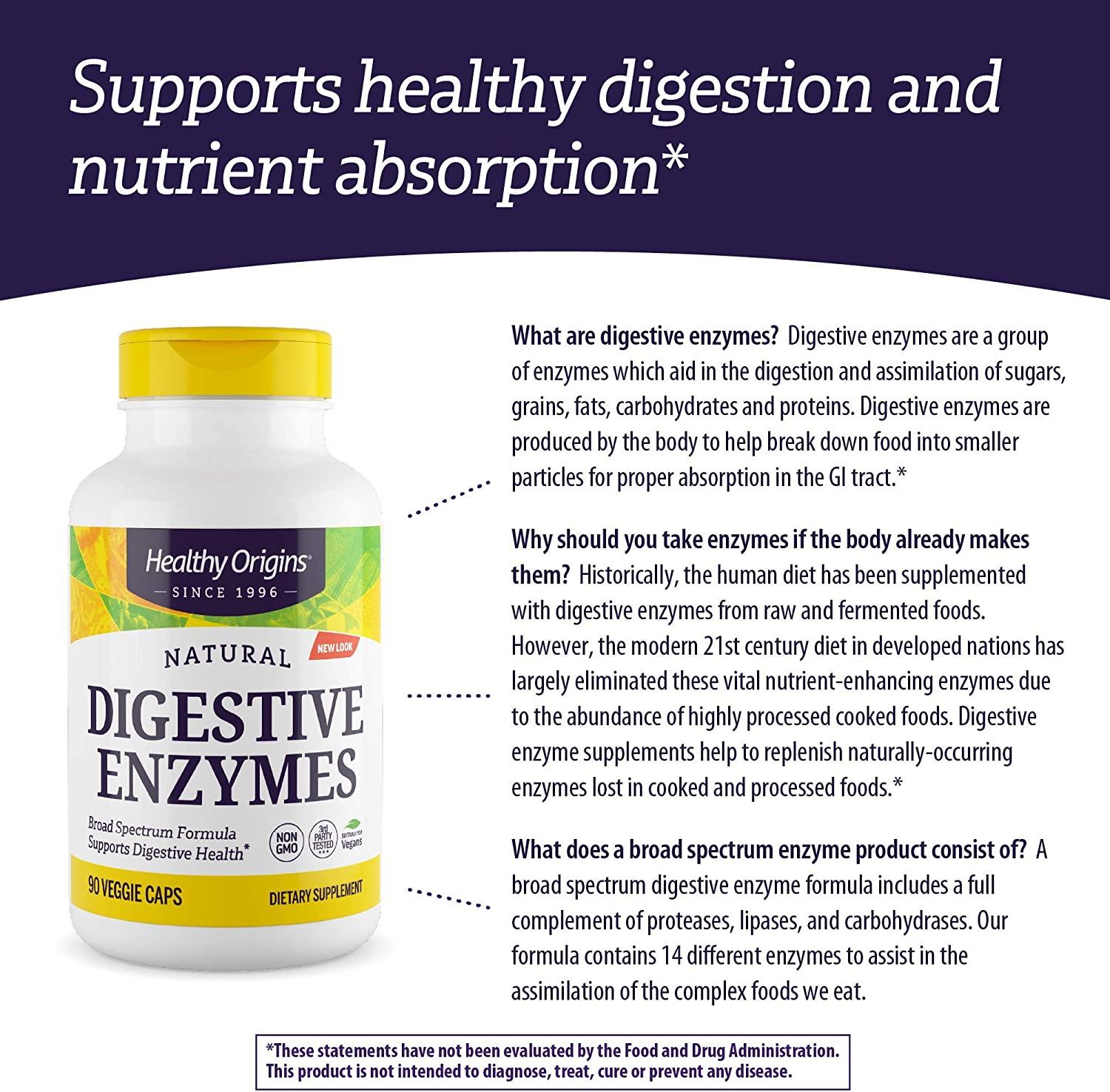 Healthy Origins Digestive Enzymes - Broad Spectrum Veg Capsules (90 ...