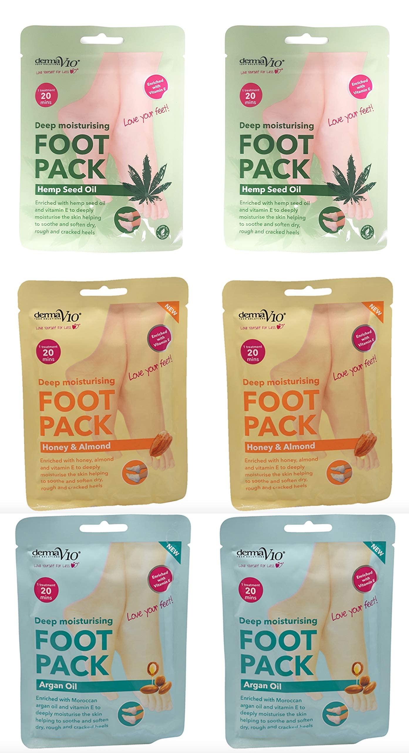 Derma V10 Foot Pack Mask (6 Pack) Deep Moisturising (Hemp Seed Oil ...