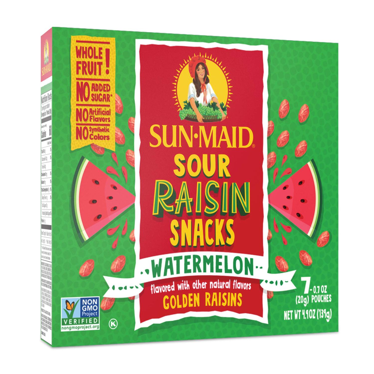 Sun-Maid Sour Watermelon Raisins Snacks for Kids | 0.7oz Pack of 7 ...