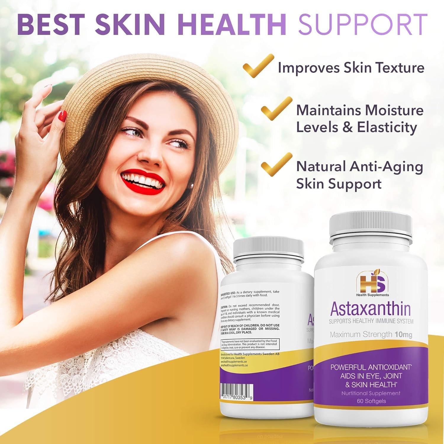 Astaxanthin 10 mg Antioxidant Supplement - Pure Haematococcus Pluvialis ...