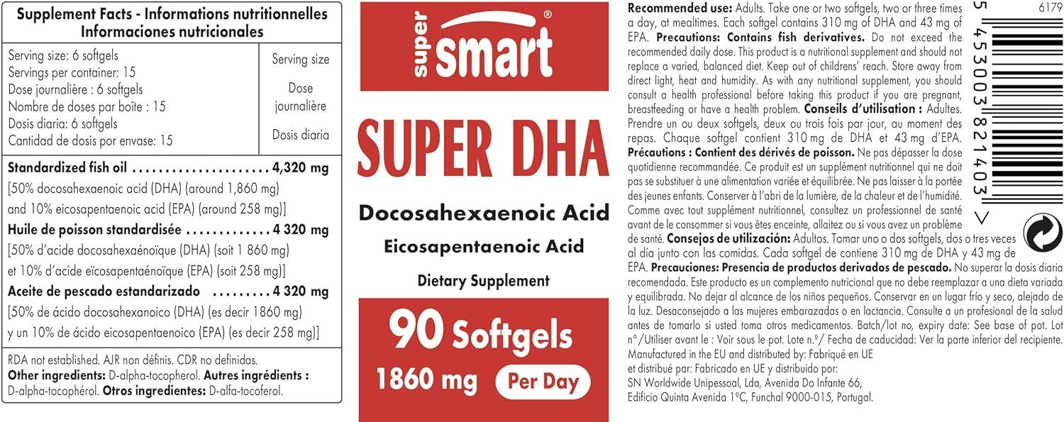 Supersmart Super DHA 310mg Softgels - Omega-3 Formula from Sustainable Sources - Non-GMO - 90ct ...
