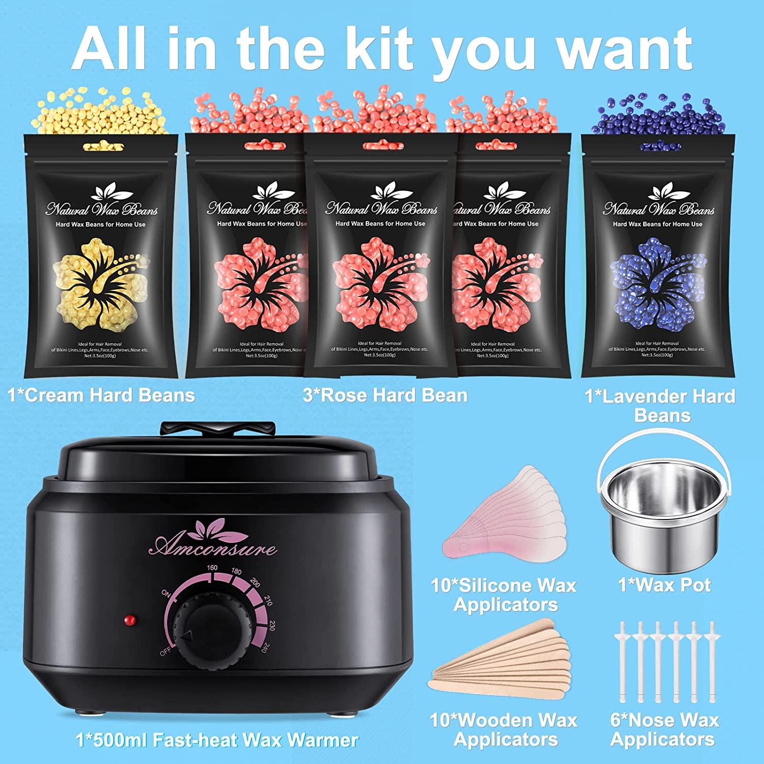Amconsure Waxing Kit: Home Wax Warmer Hair Removal with 5 Hard Wax ...
