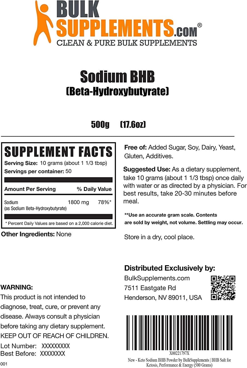 Sodium BHB Powder - Exogenous Ketones - Keto Supplement - 500g (1.1 lbs ...