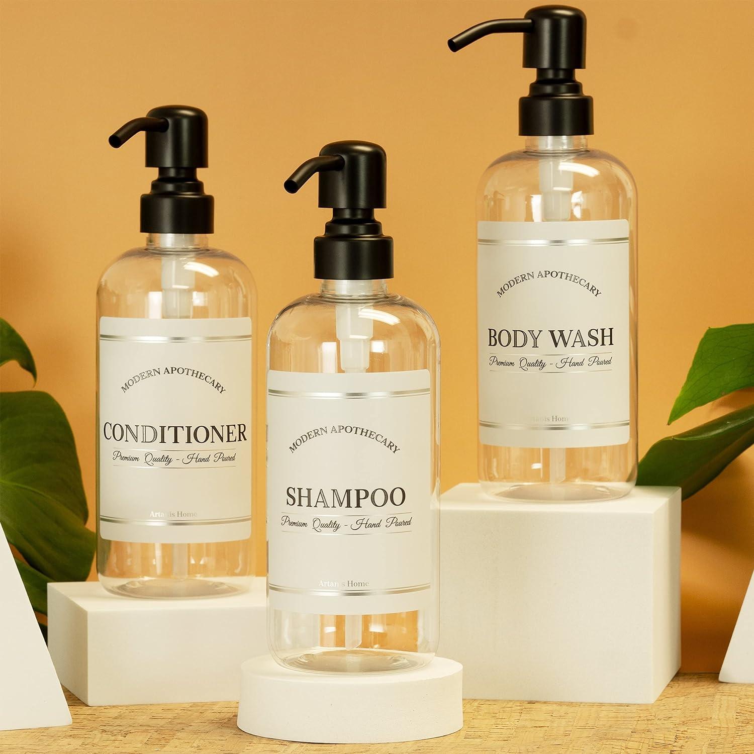 Refillable Shampoo and Conditioner Bottles - 16 oz 3 Pack with Pumps ...