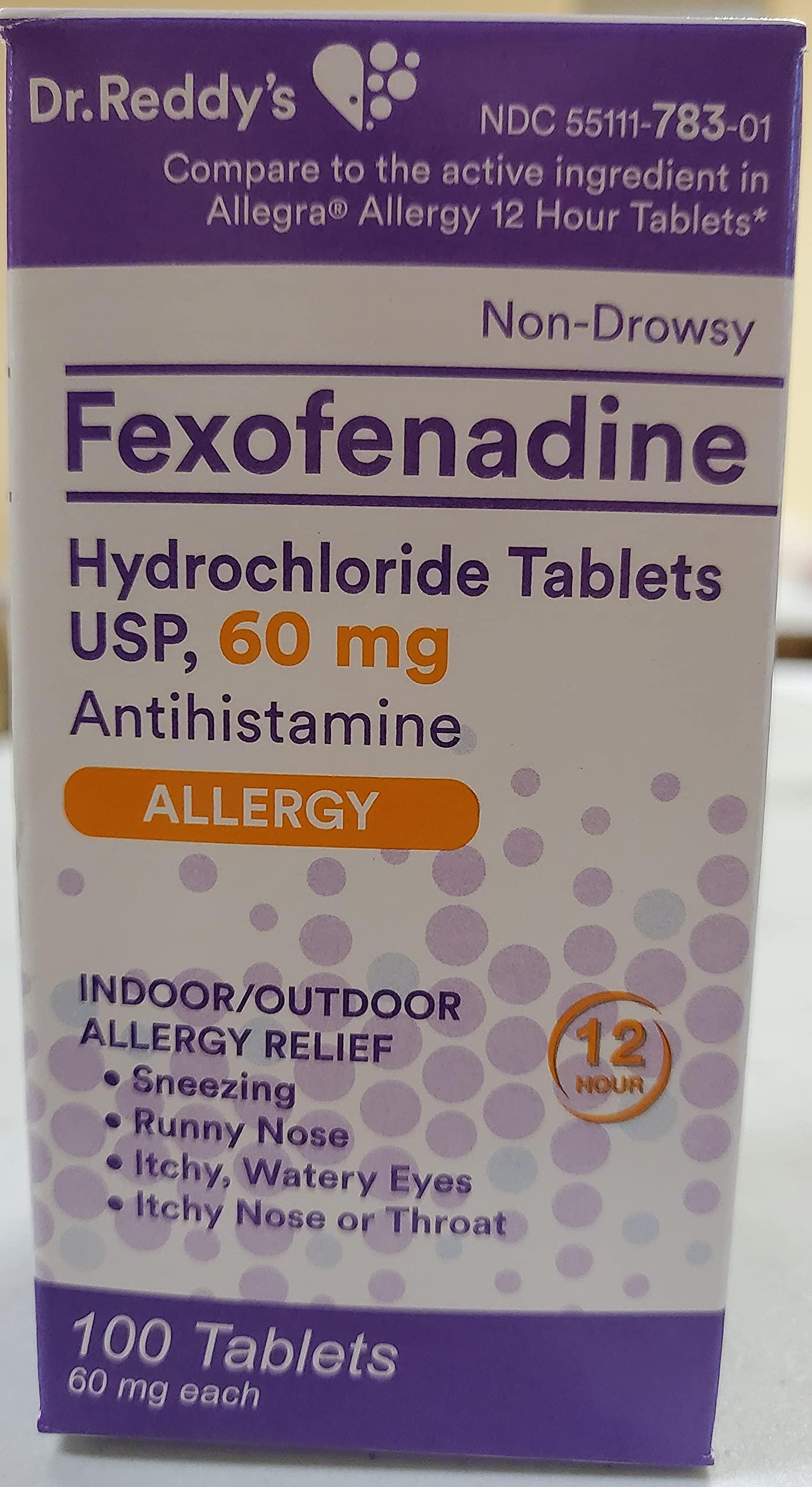 Dr. Reddy's Fexofenadine Hydrochloride 60mg Tablets - 100 Count Allergy ...