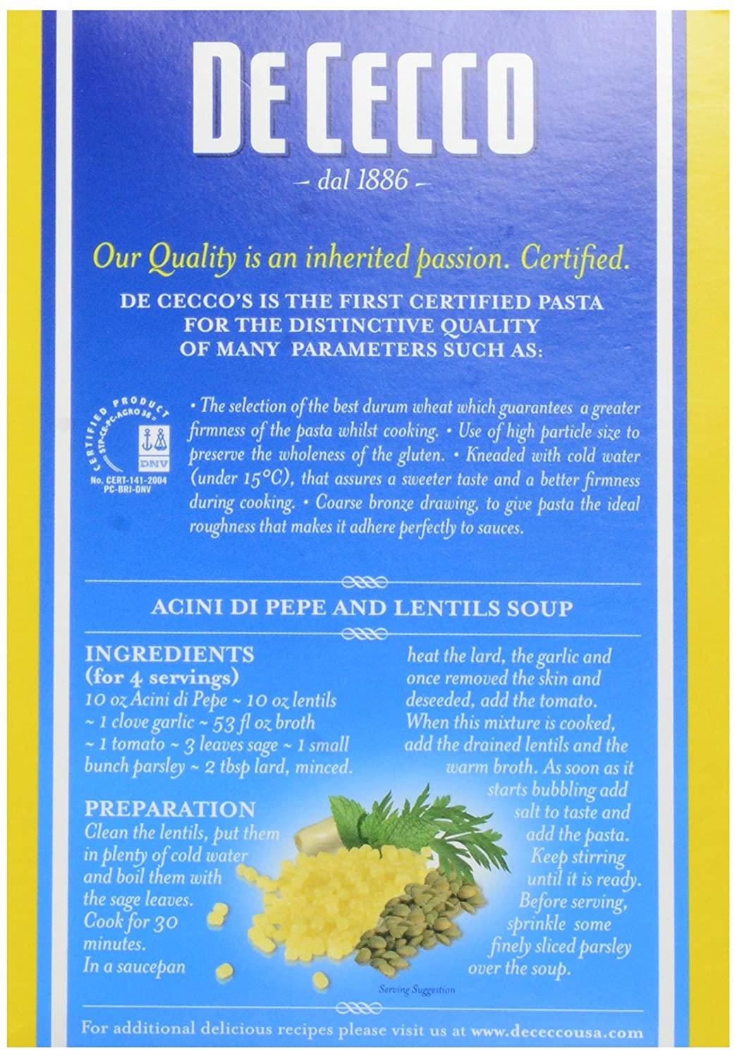 De Cecco Acini De Pepe Pasta 16 oz - Authentic Italian Pasta - 1 lb ...
