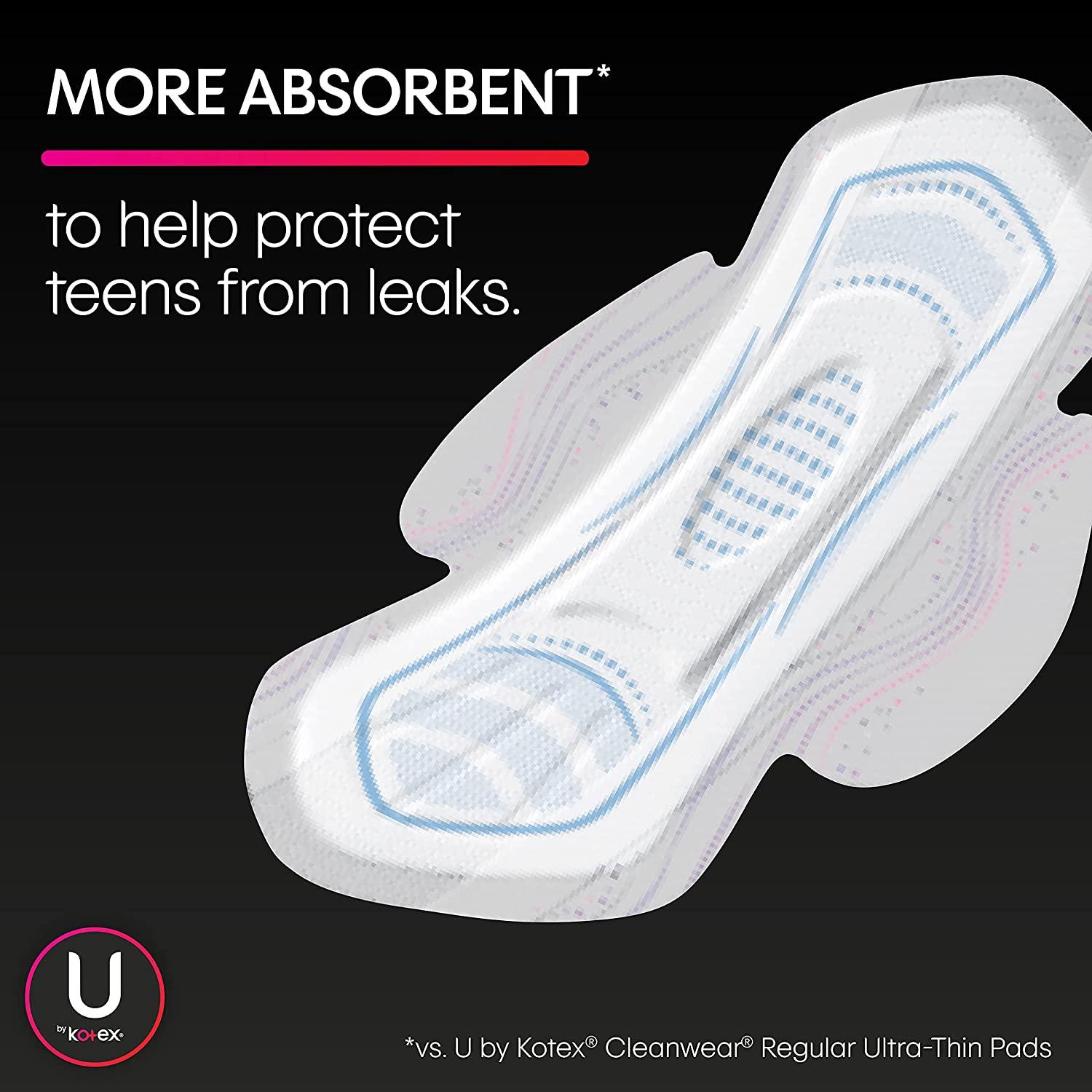 U by Kotex Teen Ultra Thin Pads with Wings, Extra Absorbency, Unscented ...