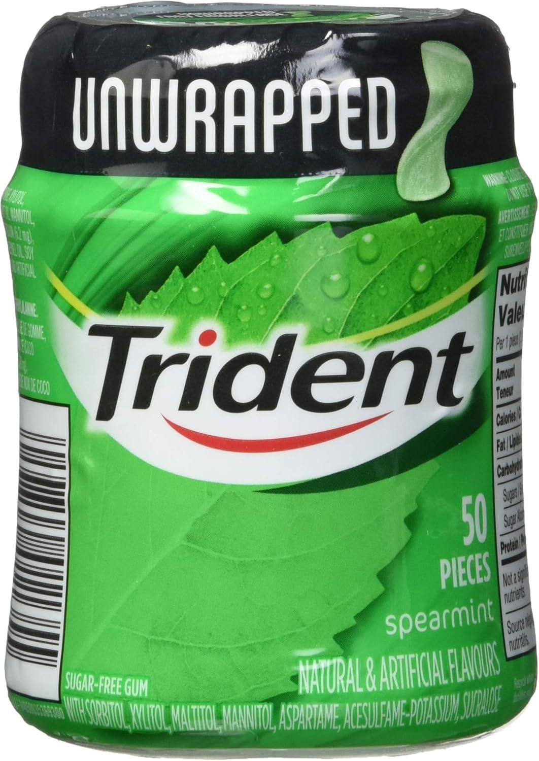 Trident Unwrapped Spearmint - 6 Bottles (300 Pieces) - Sugar-Free Gum ...