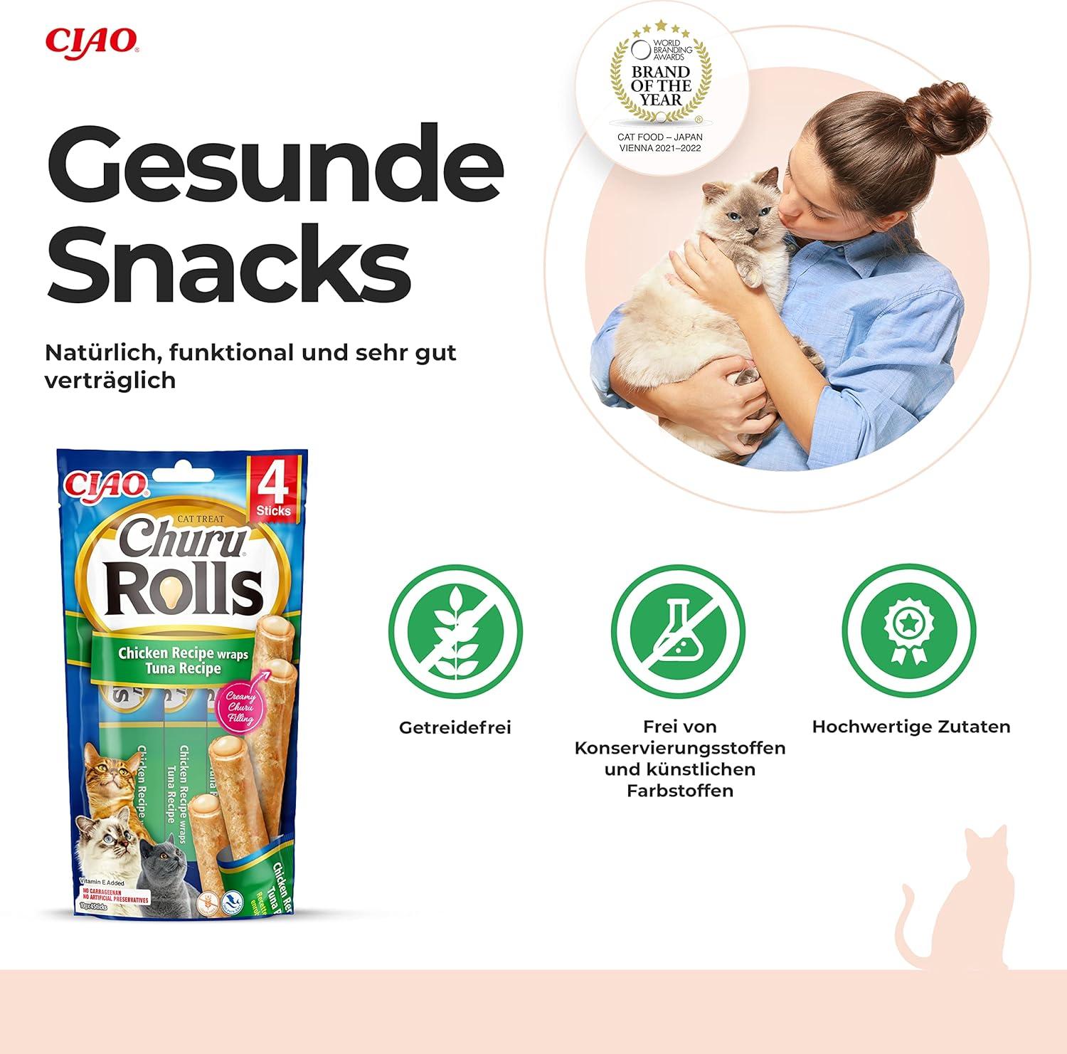 Inaba Churu Rolls - Gourmet Cat Treats with Creamy Tuna & Chicken ...