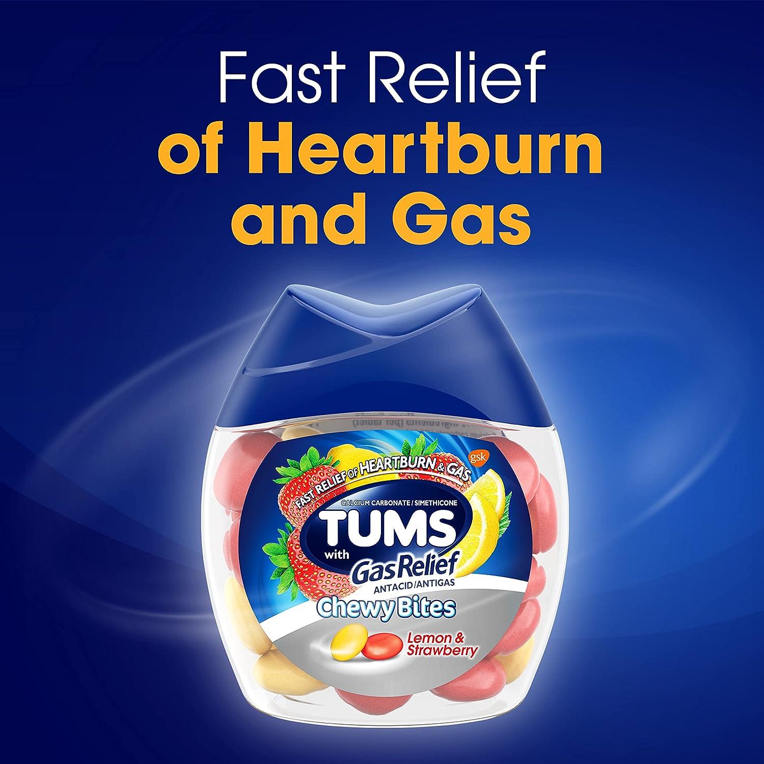 TUMS Chewy Bites Chewable Antacid Tablets with Gas Relief - Lemon ...