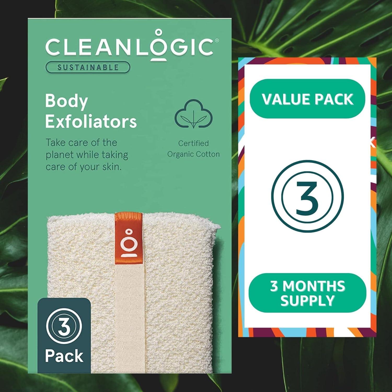 Cleanlogic Organic Cotton Exfoliating Body Scrubber - 3 Pack Reusable ...