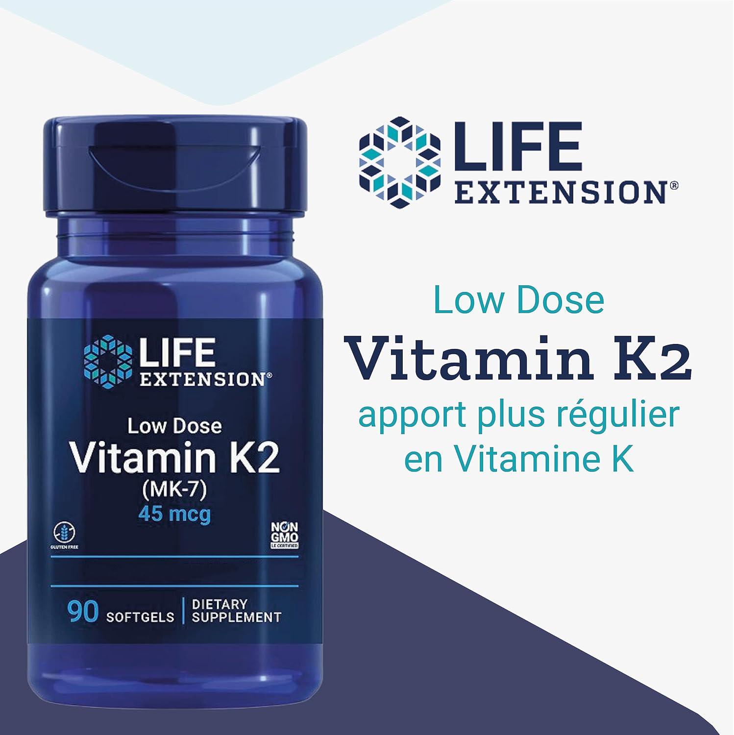 Life Extension Low Dose Vitamin K2 with Trans-MK-7 45mcg 90 Softgels ...