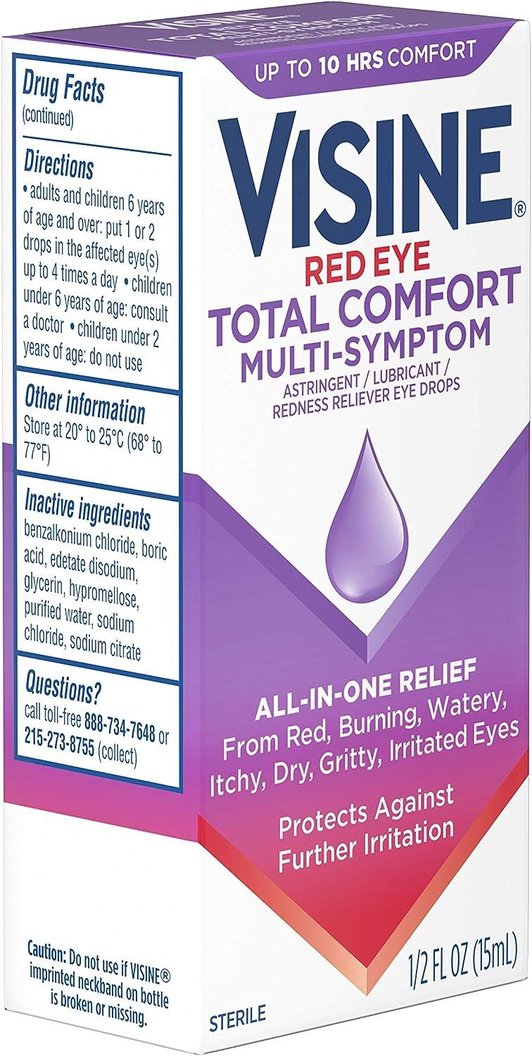 Visine Red Eye Total Comfort Multi-Symptom Eye Drops 0.5 fl. oz - Pack ...