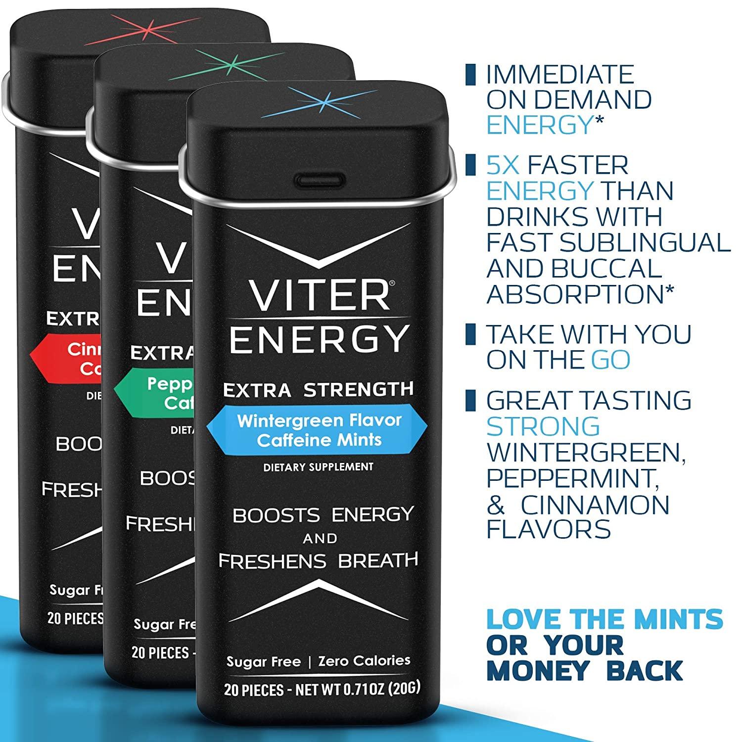 Viter Energy Extra Strength Caffeinated Mints - 80mg Caffeine & B ...