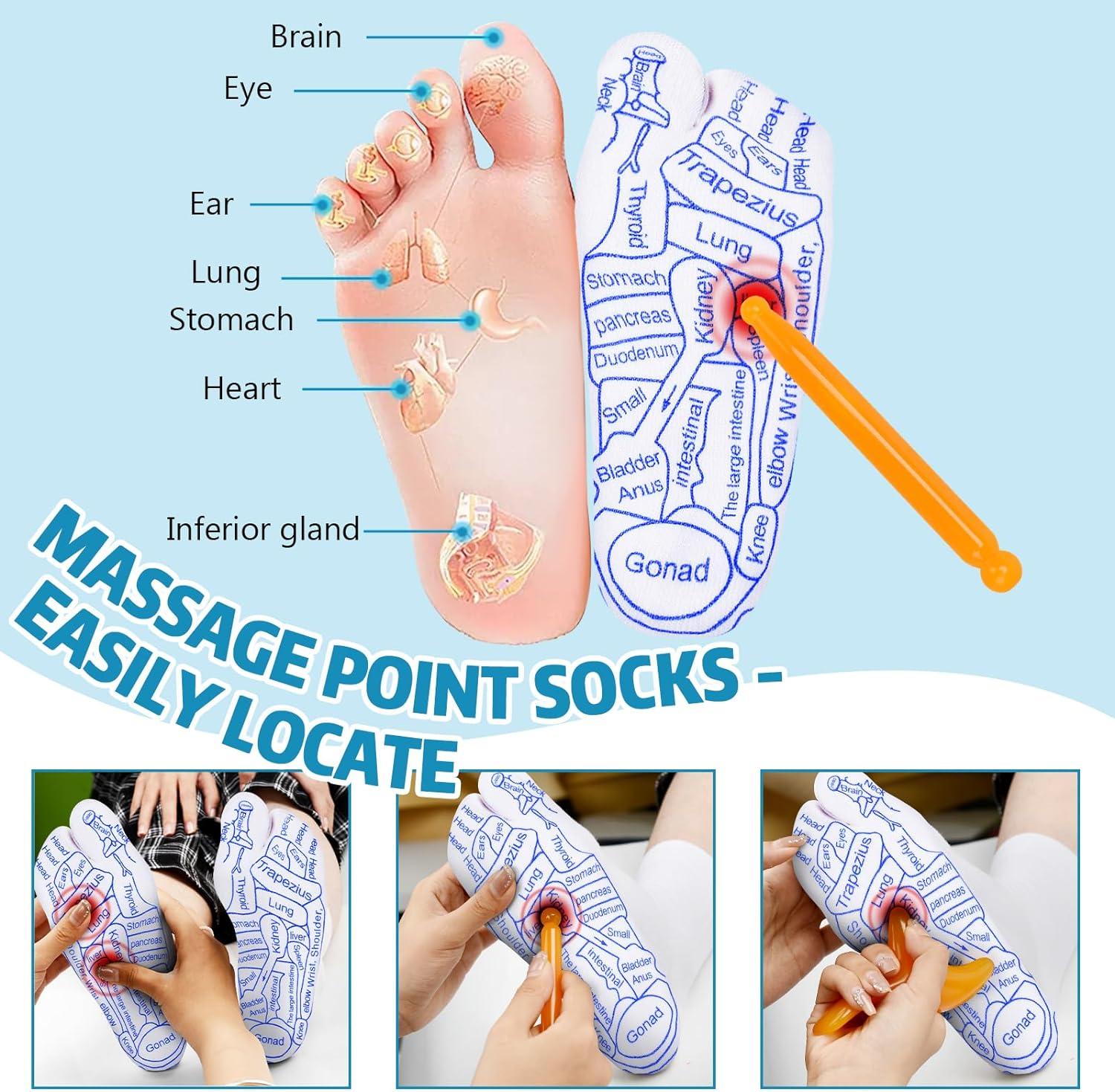 Reflexology Socks Set 2 Pair Acupressure Foot Socks with Massage Tool ...