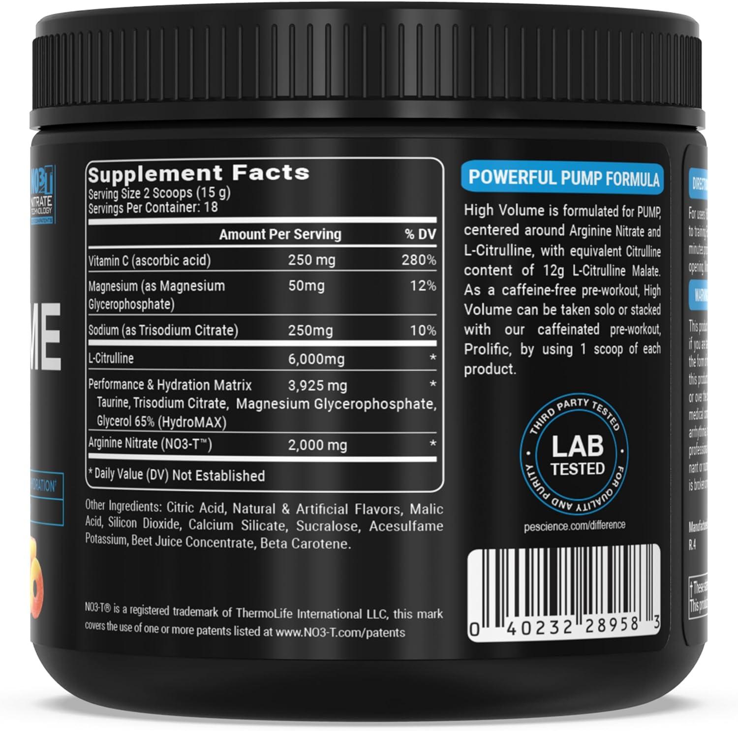 PEScience High Volume Sour Peach Candy Pre Workout Powder Caffeine Free ...