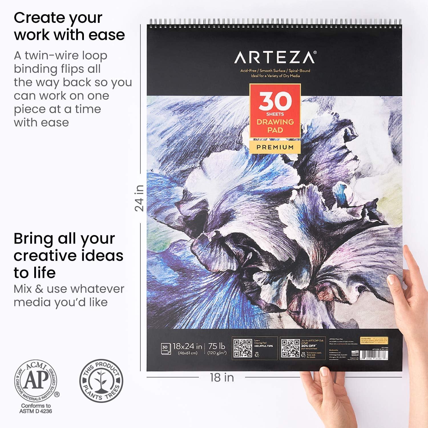 Arteza Spiral Bound Drawing Pad Heavyweight Paper with Micro ...