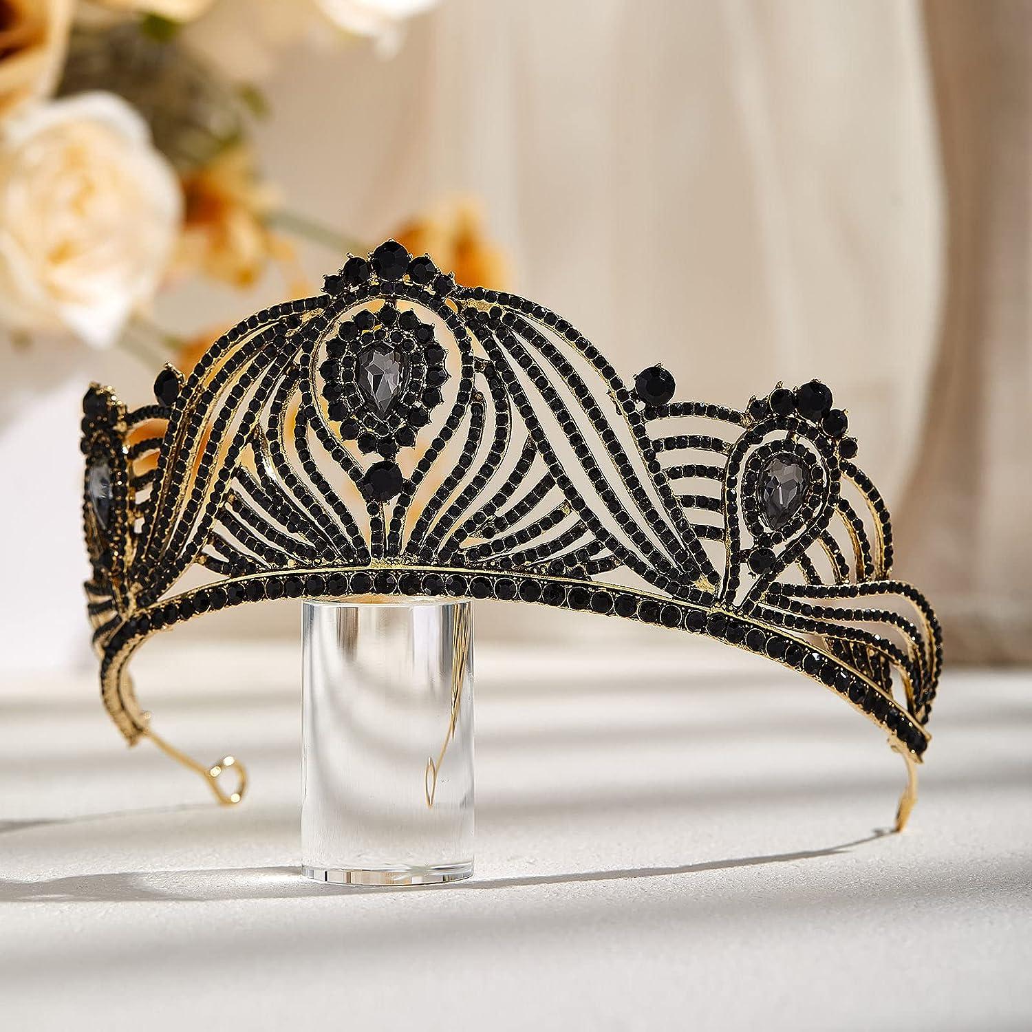 Black Baroque Queen Crown for Women - Wedding Tiara for Bride ...