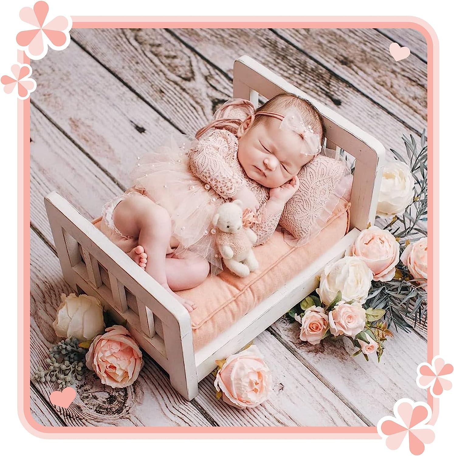 Newborn Photography Props Wooden Doll Bed | Baby Photoshoot Mini White ...