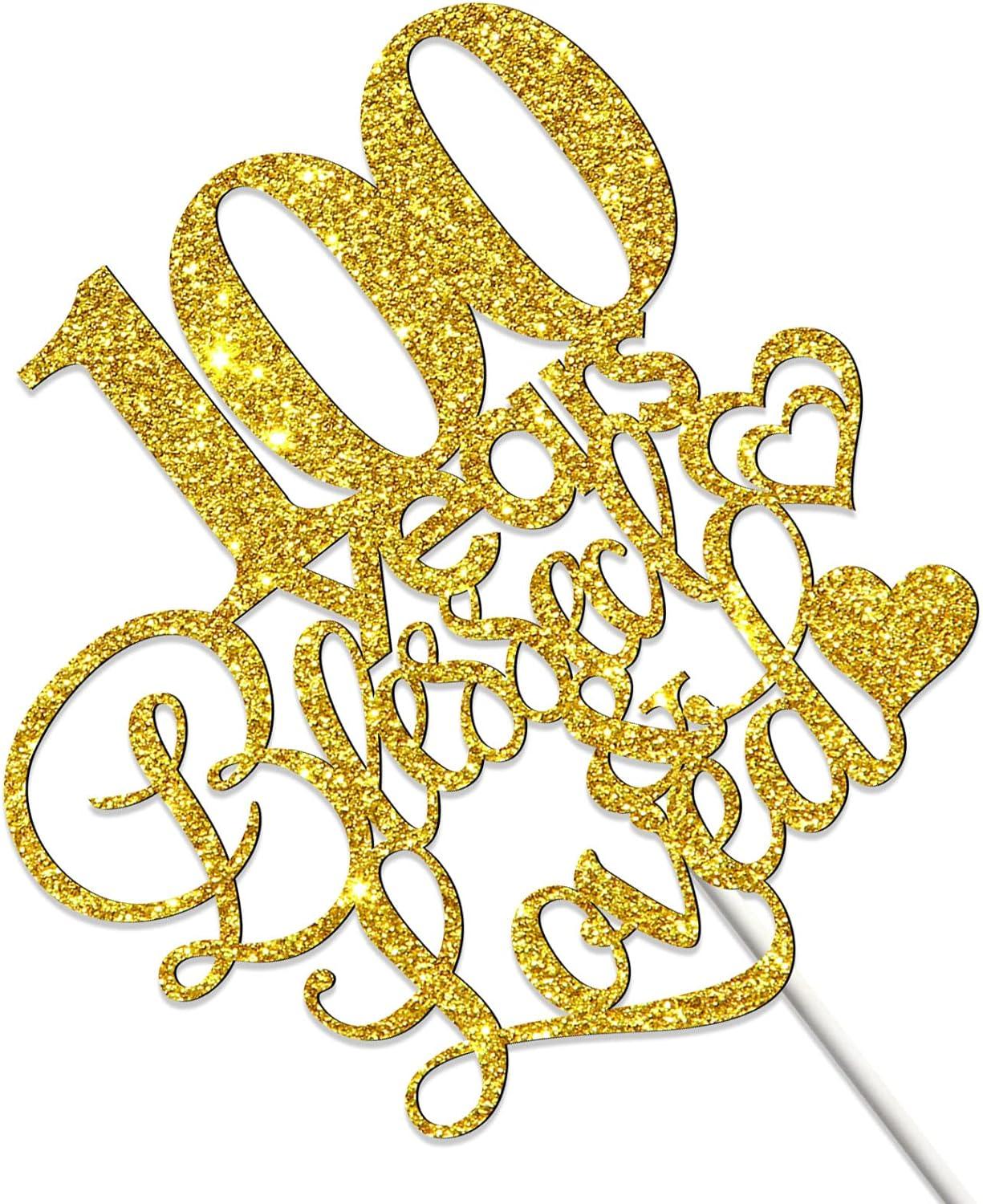 Tenhaisi Gold Glitter 100 Years Blessed & Loved Cake Topper - 100th ...