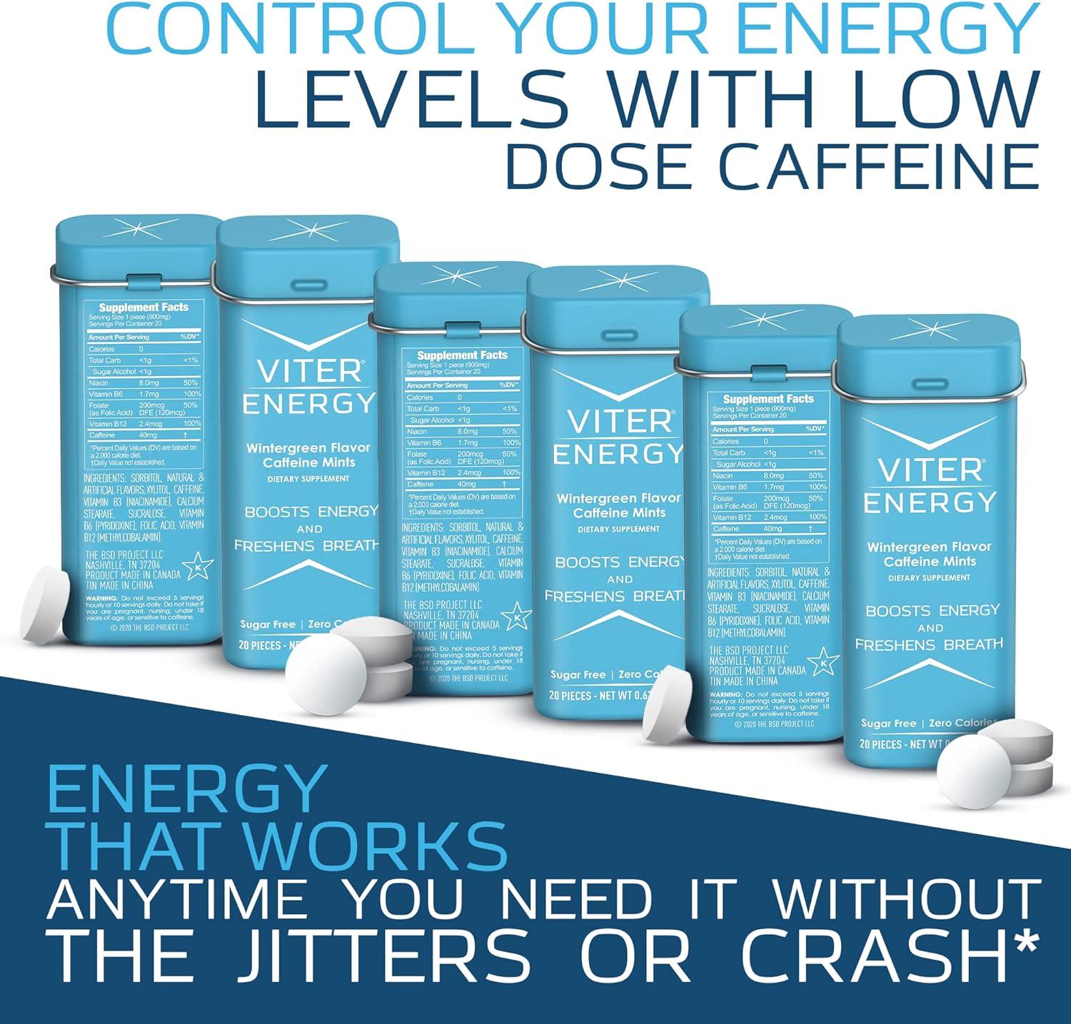 Viter Energy Wintergreen Caffeinated Mints - 40mg Caffeine & B-Vitamins ...