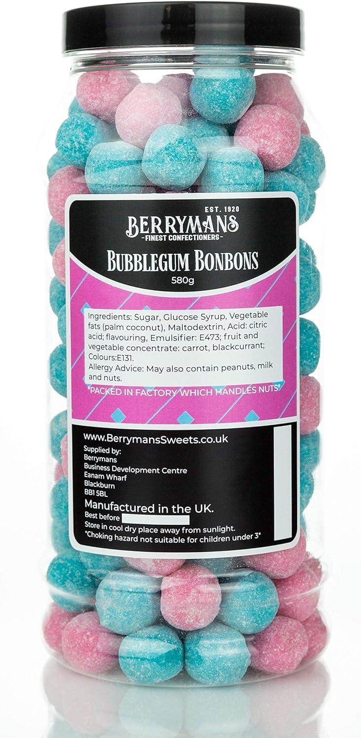 Original Bubblegum BonBons Retro Sweets Gift Jar By Berrymans Sweet Shop (Bon Bons) - Classic ...