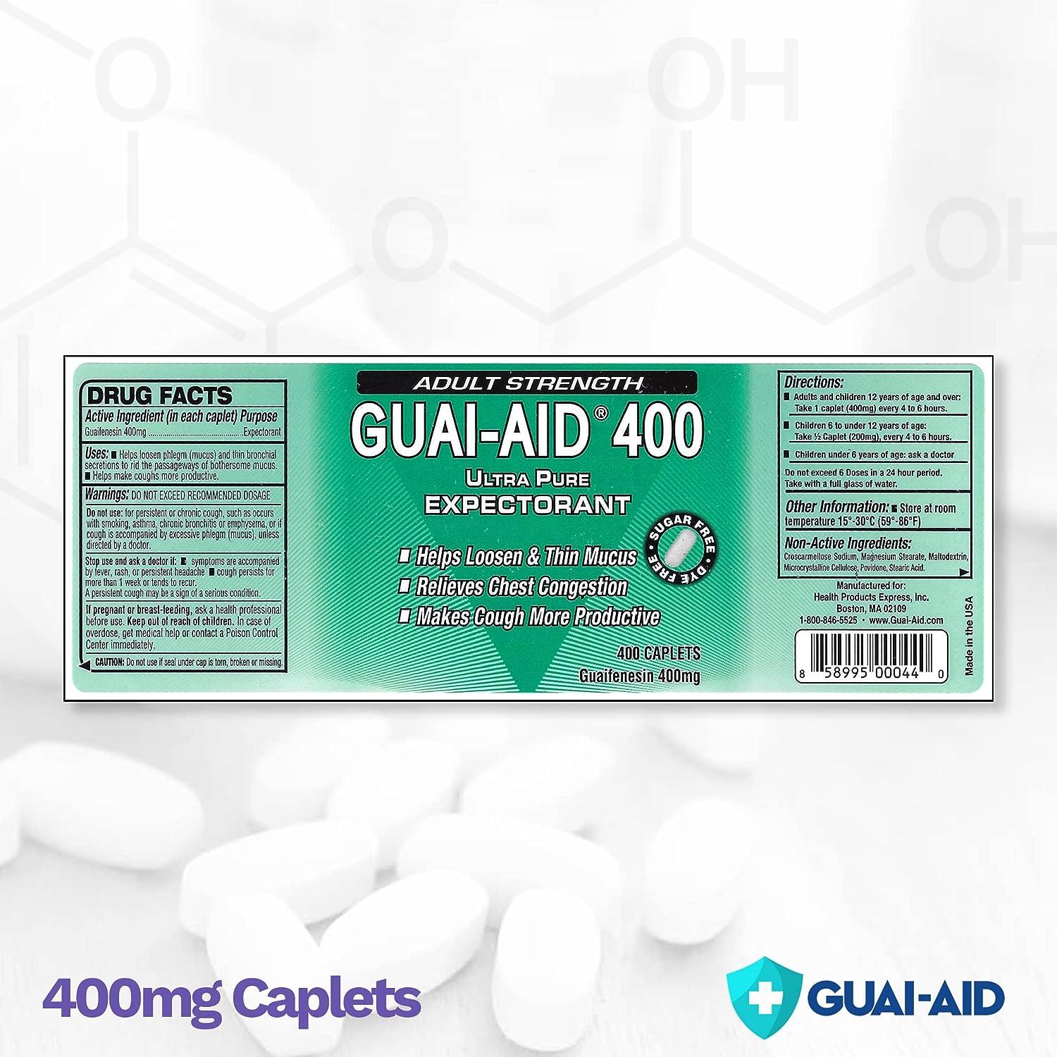 GUAI-AID 400mg Fast Acting Mucus Relief Guaifenesin - 400 Caplets (Dye ...