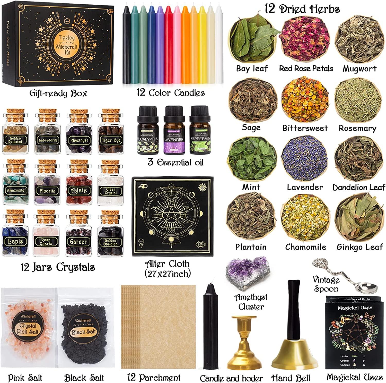 Wiccan Spell Kit - Witchcraft Supplies with 60 PCS Tools, Dried Herb ...