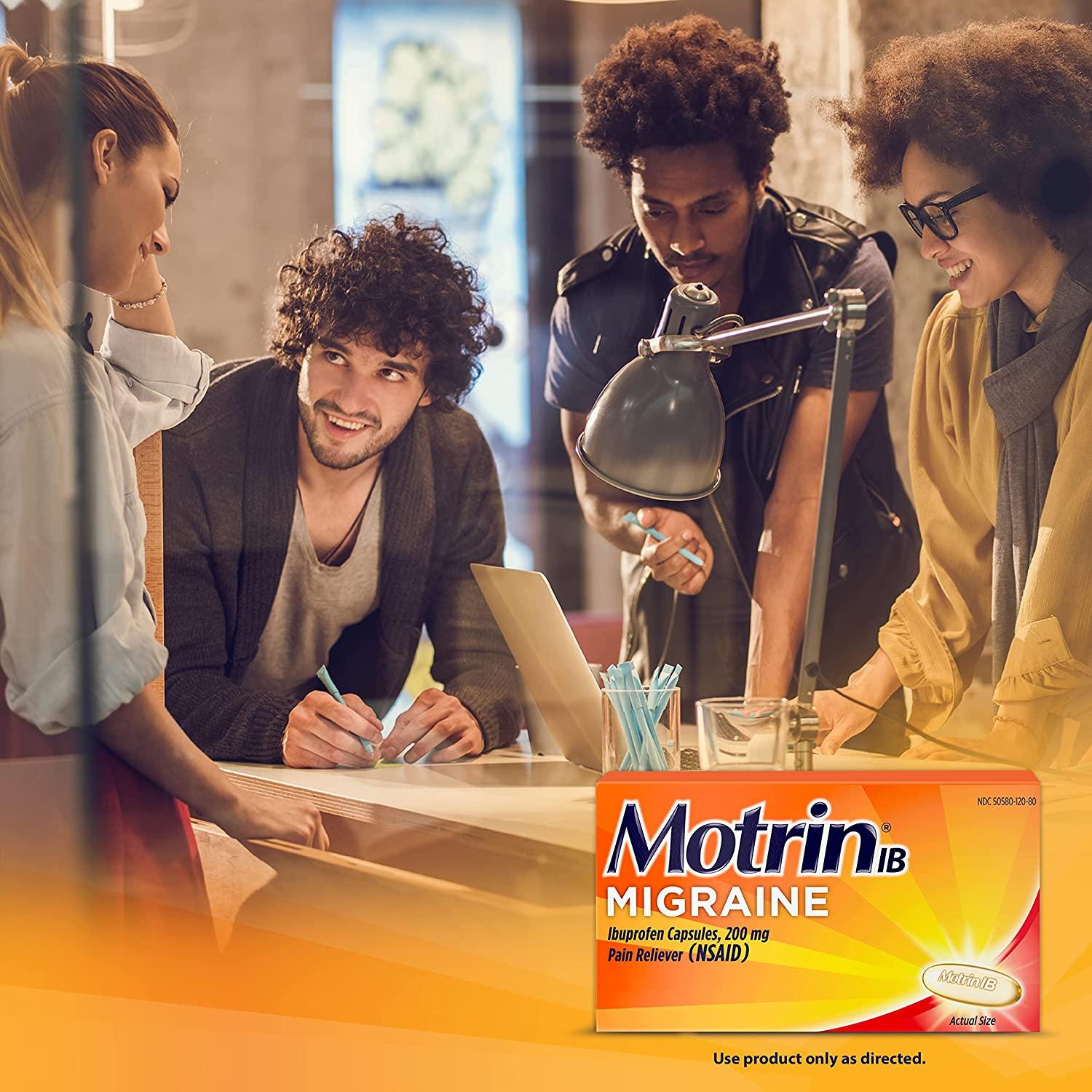 Motrin IB Migraine Liquid Gel Caps 20 Ct Ibuprofen 200mg for Migraine ...