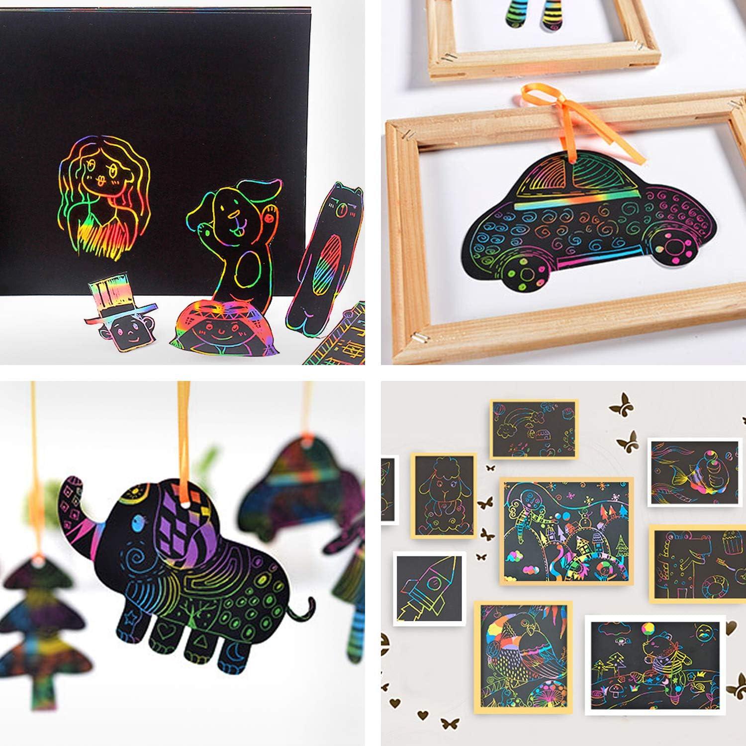 Scratch Art 50 Sheets + 5 Wooden Stylus + 4 Stencils + Pencil Sharpener ...