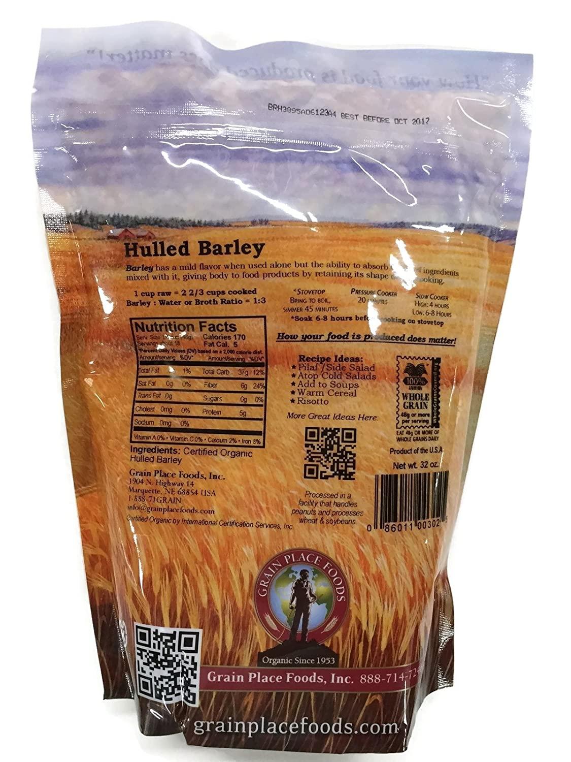 Grain Place Foods Organic Hulled Barley 2lb Bag - Non-GMO, 2 Pound Pack ...