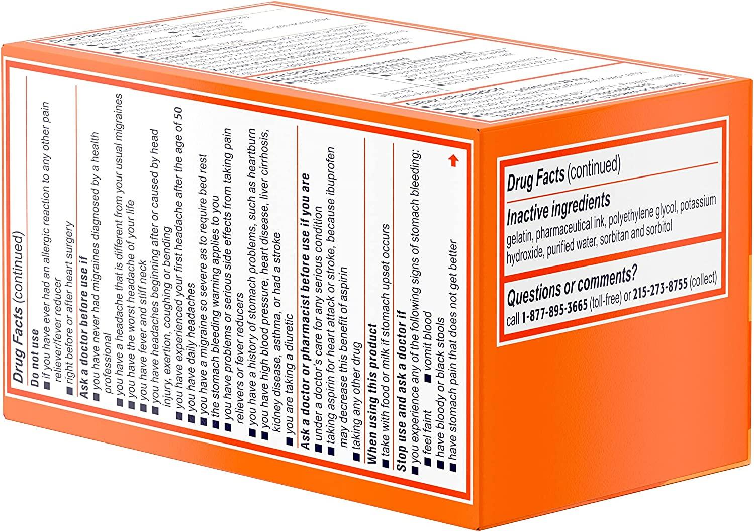 Motrin IB Migraine Liquid Gel Caps, Ibuprofen 200 mg, Migraine Relief ...