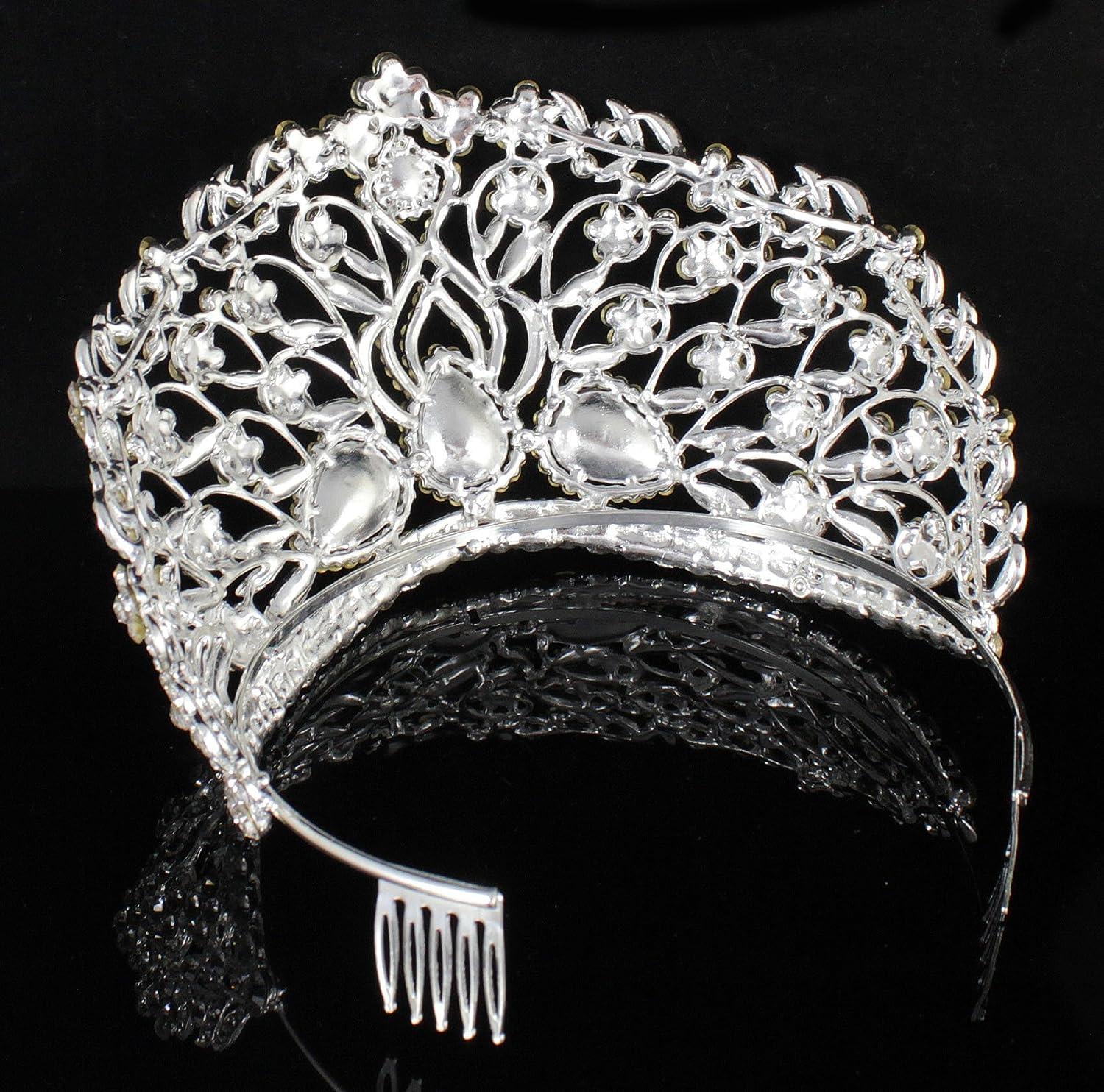 Janefashions Large Floral Rhinestone Tiara Crown Headpiece | Beauty ...
