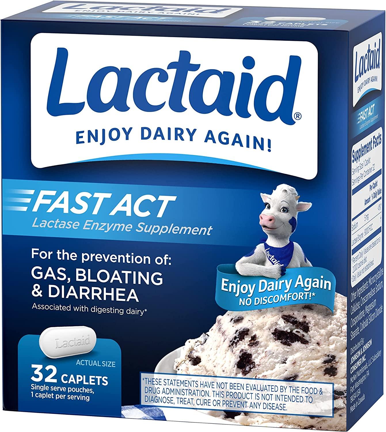Lactaid Fast Act Lactose Intolerance Relief Caplets - 32 Travel Packs ...