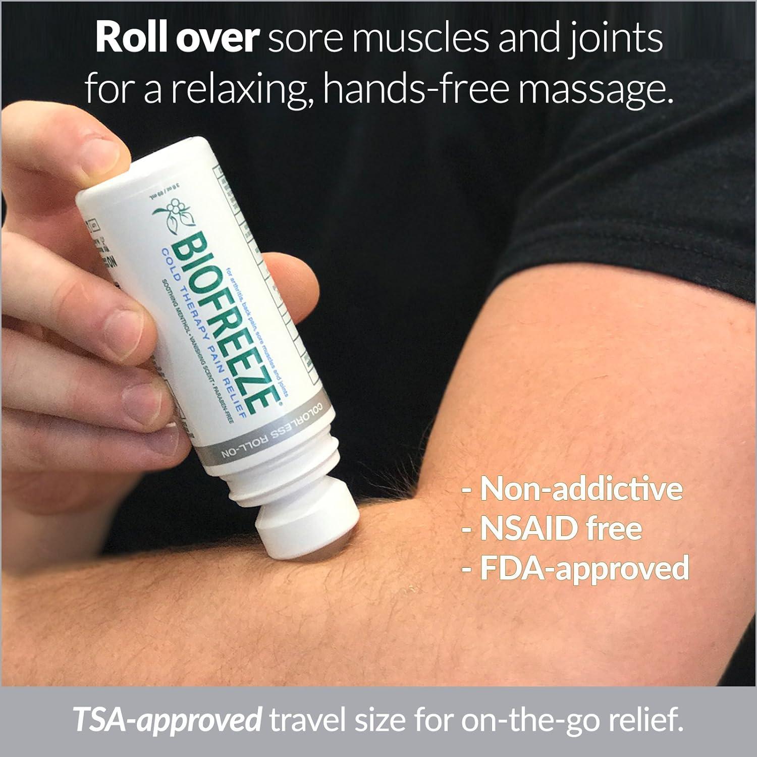Biofreeze Colorless Roll-On 3 fl oz (Pack of 3) - Long Lasting Pain Relief Spray