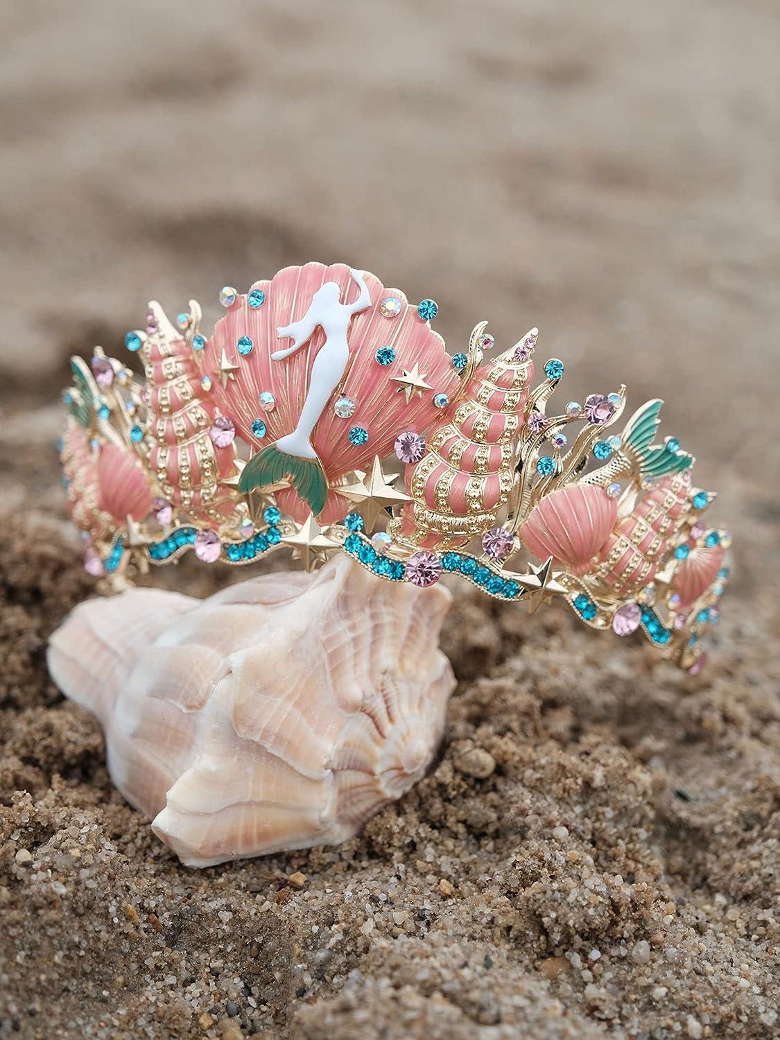 SWEETV Mermaid Crown Princess Tiara | Shell Little Mermaid Crown for ...