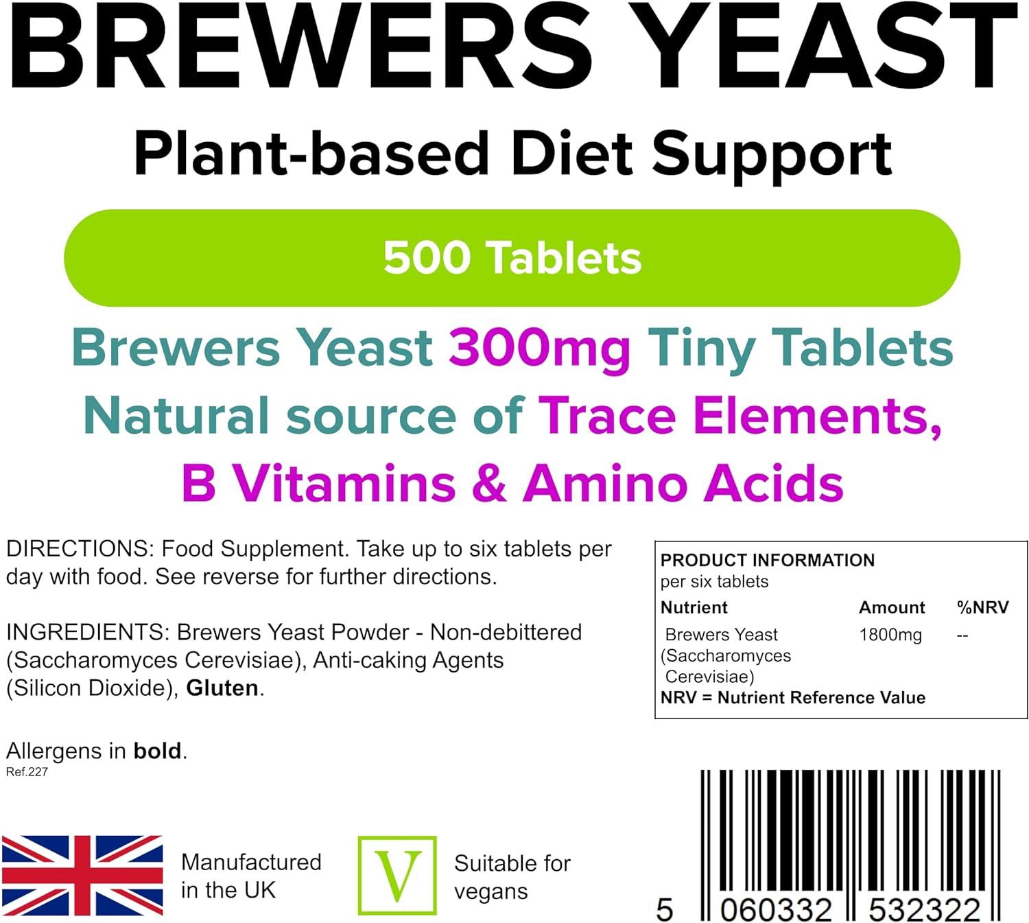 Lindens Brewers Yeast 1800mg Daily Intake - 500 Vegan Tablets - Natural ...