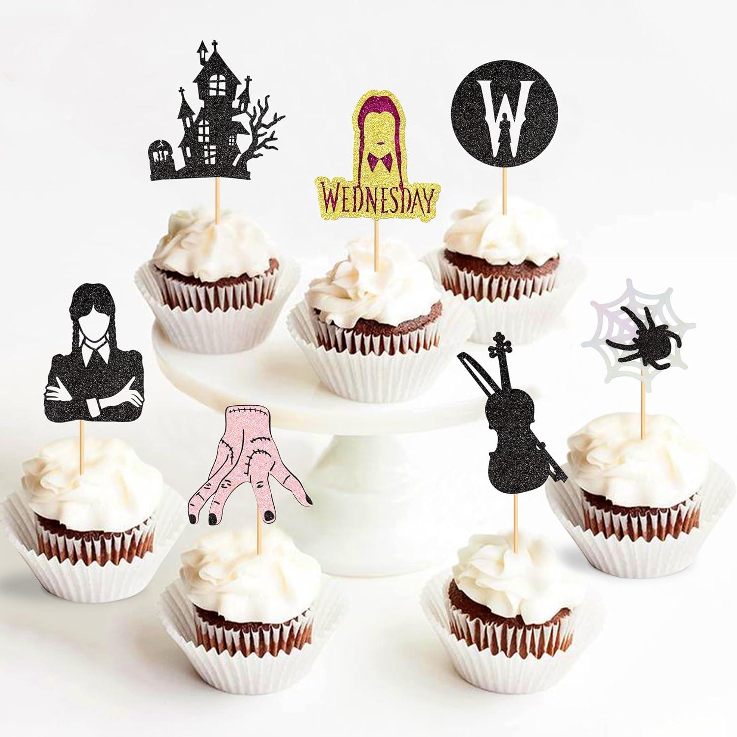 32 Pcs Wednesday Addams Happy Birthday Cake Decoration Glitter ...