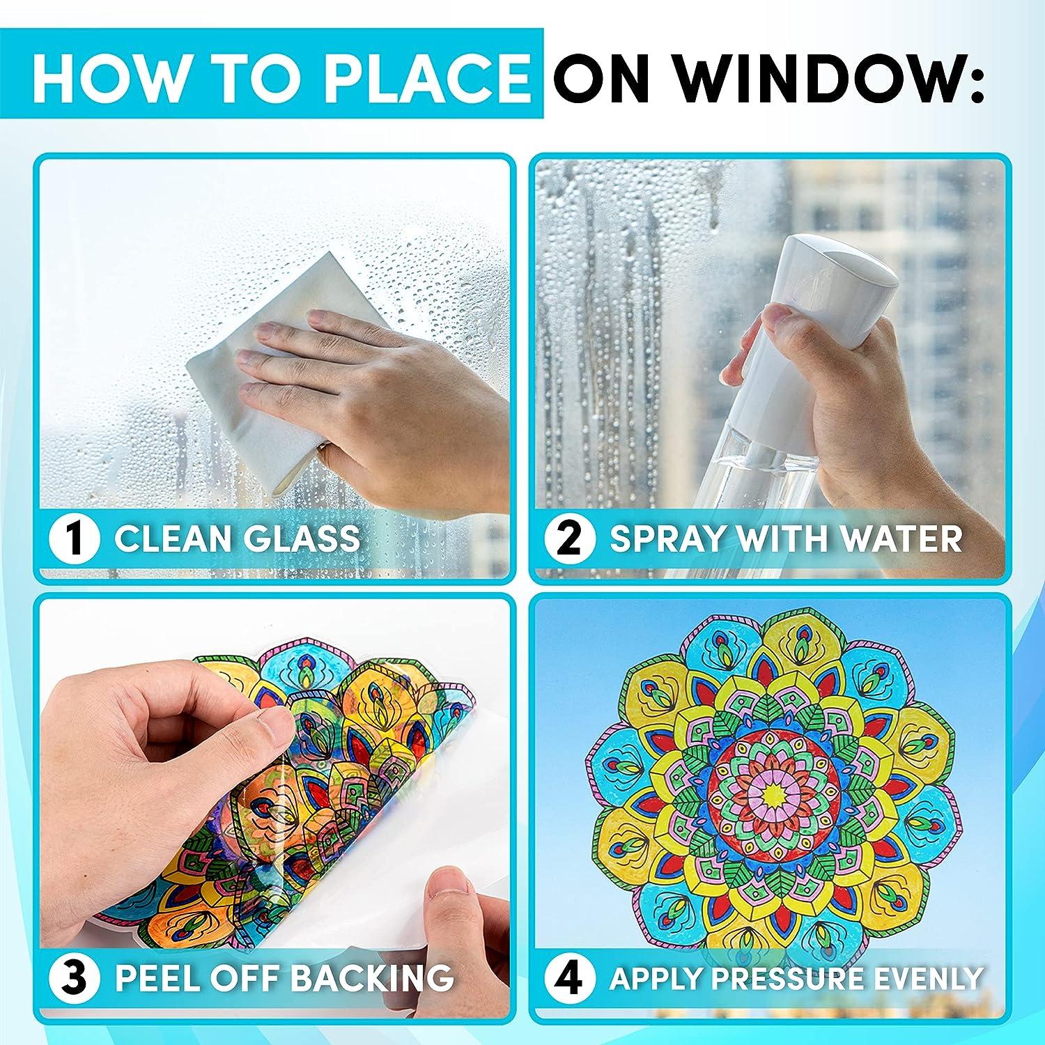 Stained Glass Mandala Window Clings DIY Kit with Markers - 10 Suncatchers for Adults, Kids ...