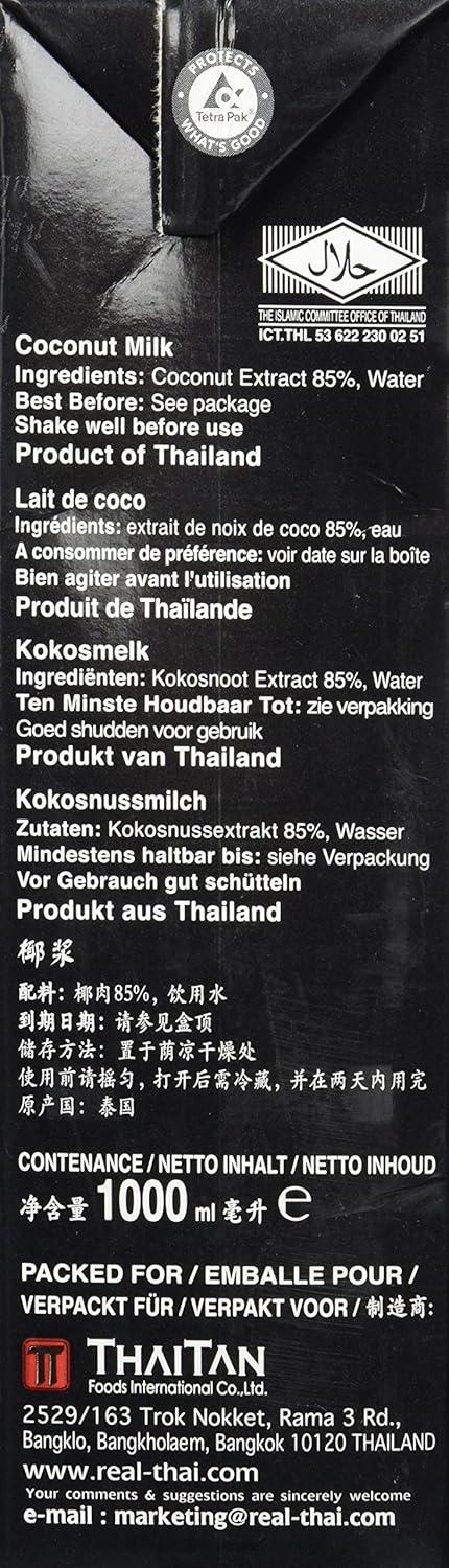 Real Thai Coconut Milk Tetra Pak - Pack of 2 (2 x 1L) - Authentic Thai ...