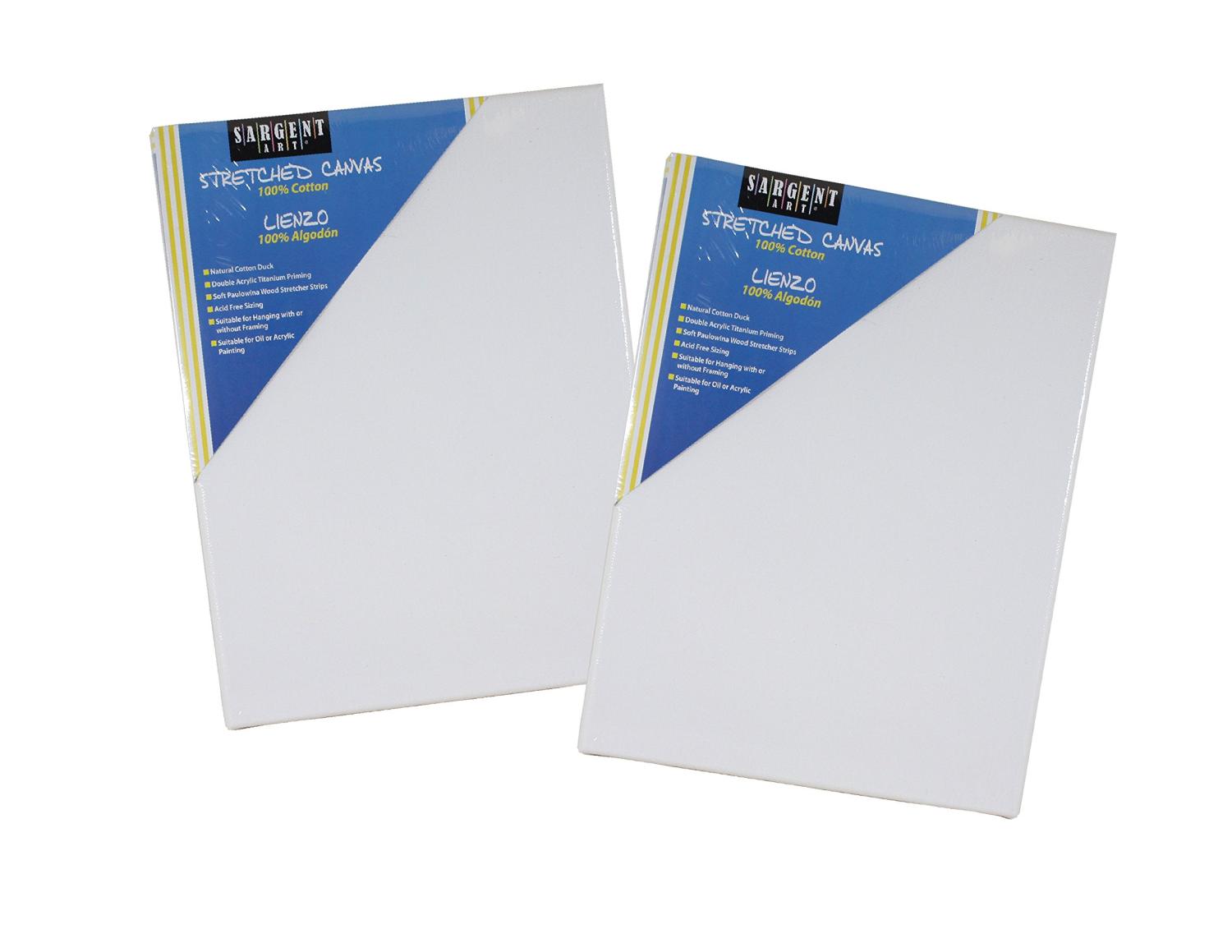 Sargent Art 18x24 Inch Stretched Canvas Pack of 2 - Blank White ...