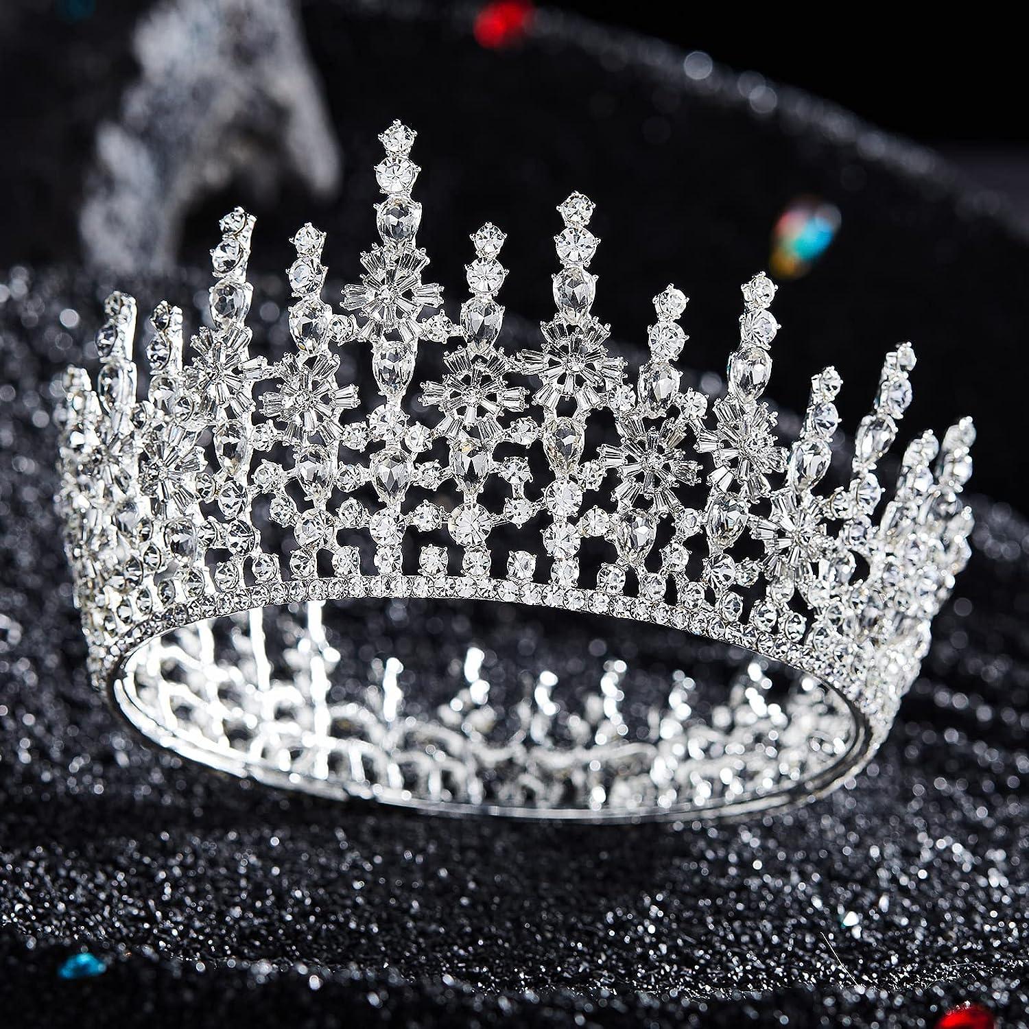 AW BRIDAL Rhinestone Princess Crown - Wedding Tiara for Brides - Silver ...