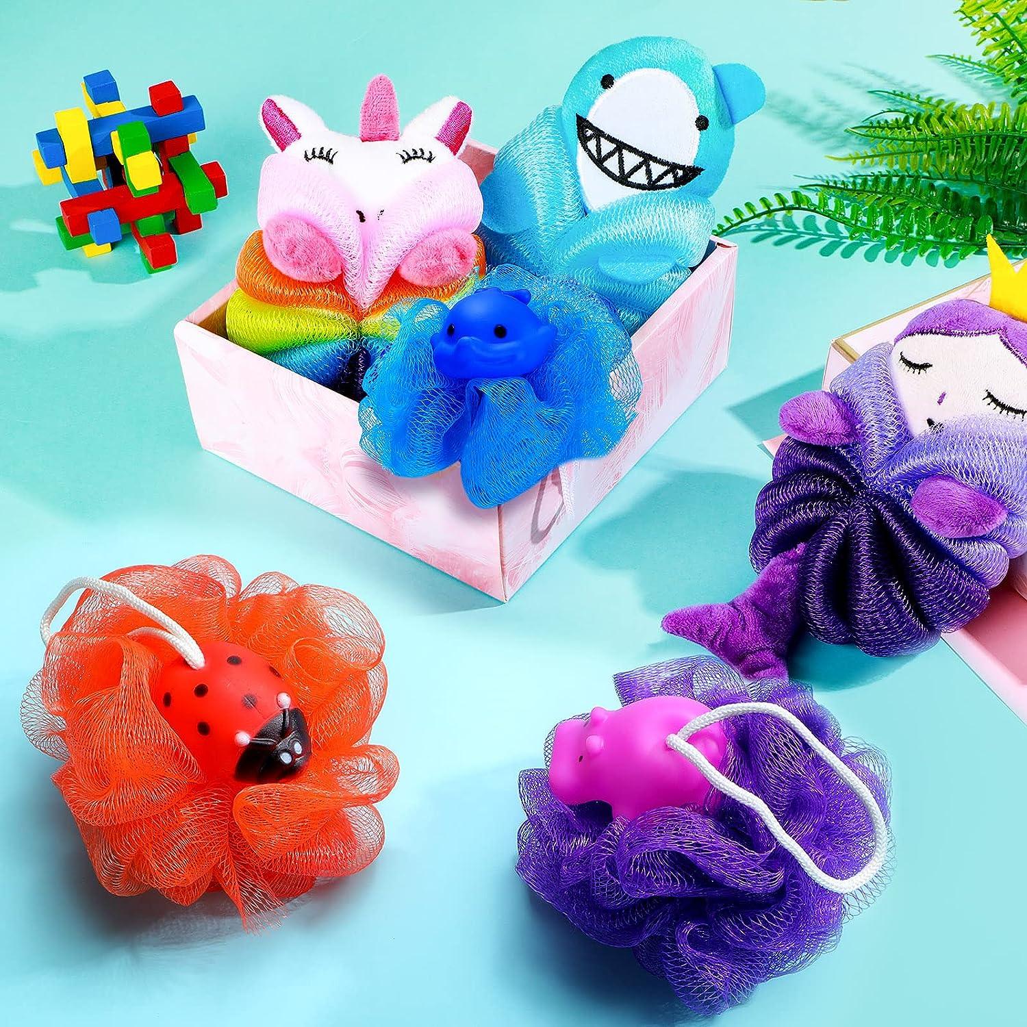 Kids Bath Sponge Set - 6 Piece Unicorn Loofahs & Mesh Scrubber Balls ...