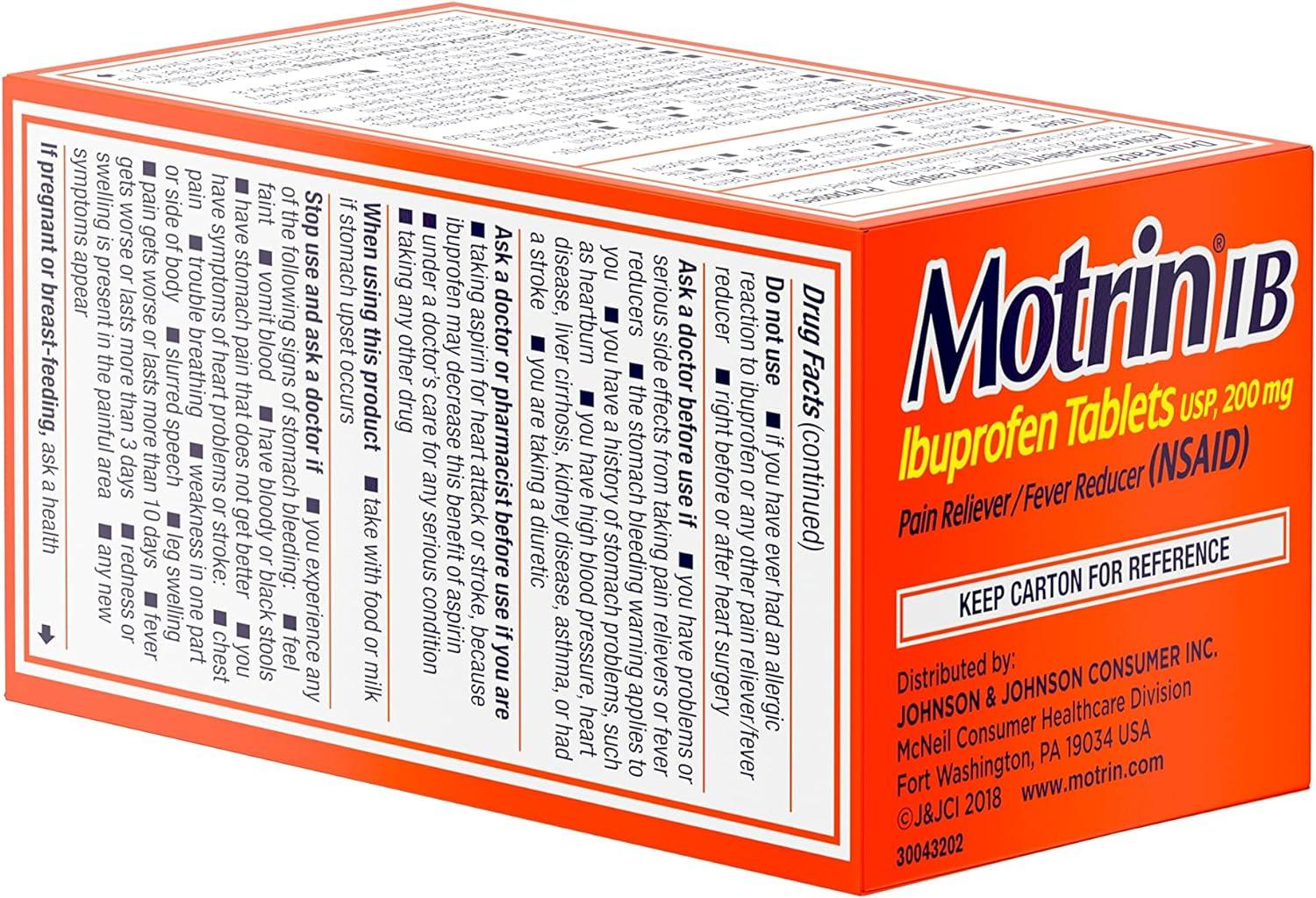 Motrin IB Caplets 50 Count 200mg - Fast-Acting Pain Relief Tablets