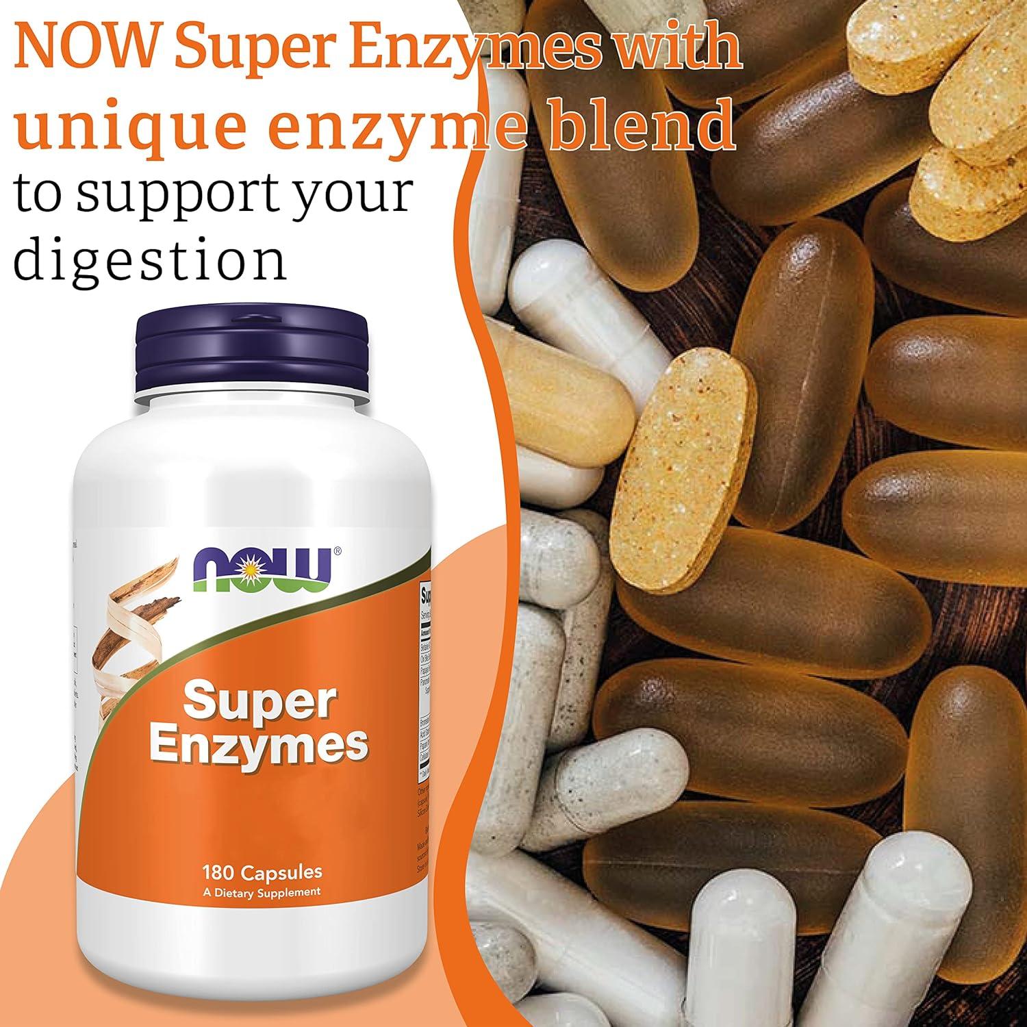 Now Foods Super Enzymes 180 Capsules - Lab-Tested Enzyme Blend - Gluten ...
