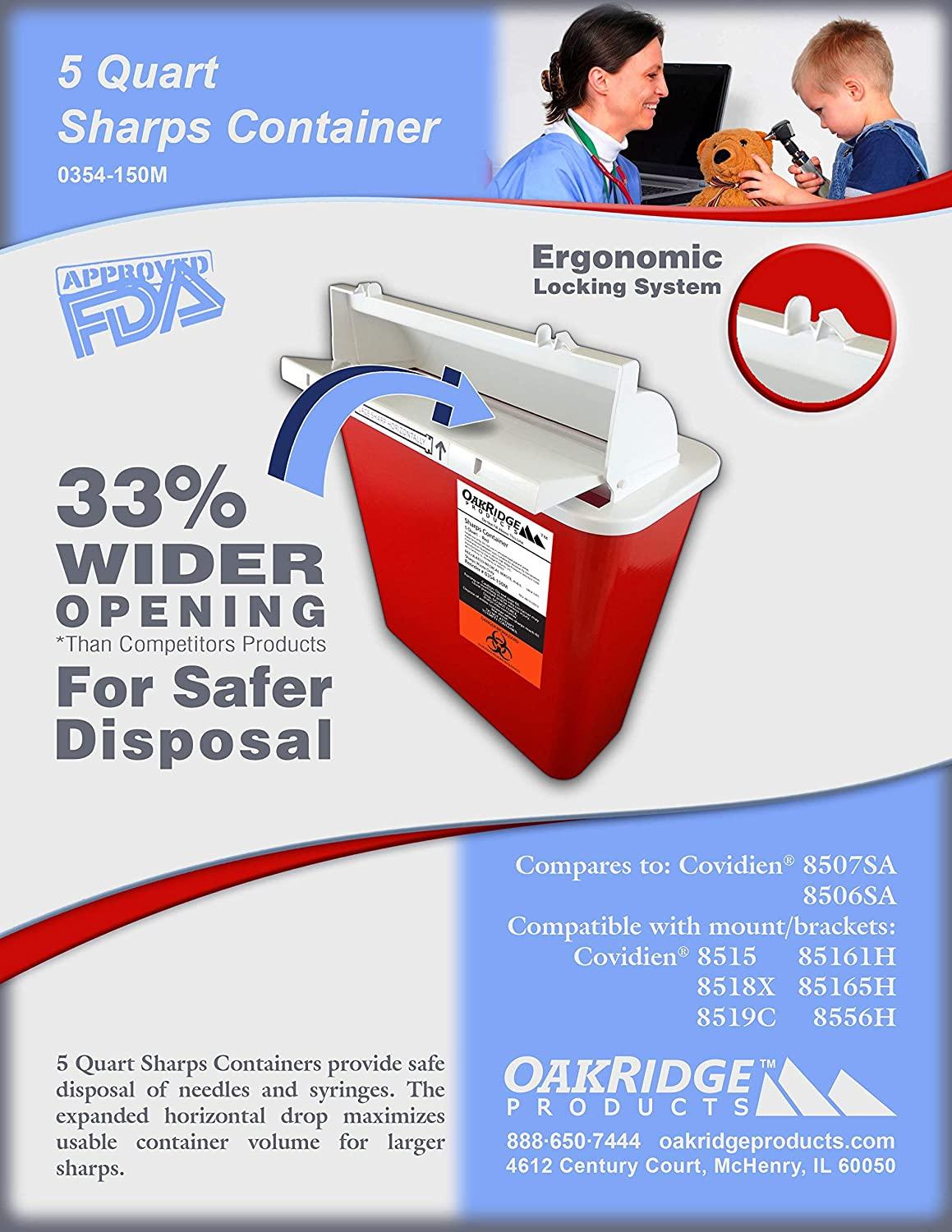 Oakridge 5 Quart Sharps Disposal Container with Mailbox Lid - Secure ...