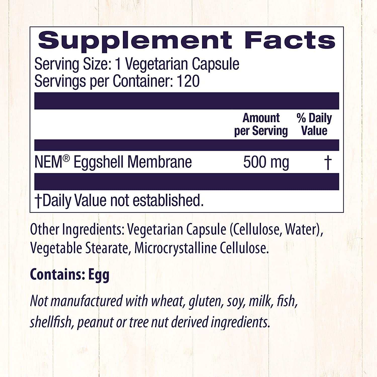 Healthy Origins Eggshell Membrane (NEM) 500mg - 120 Veggie Caps for ...
