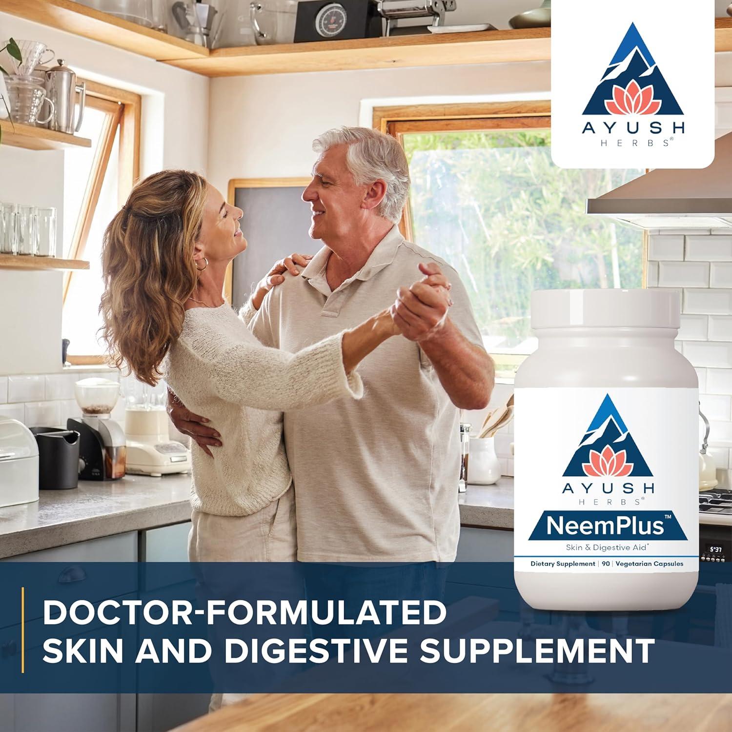 Ayush Herbs Neem Plus 90 Capsules - Skin & Digestive Support Supplement